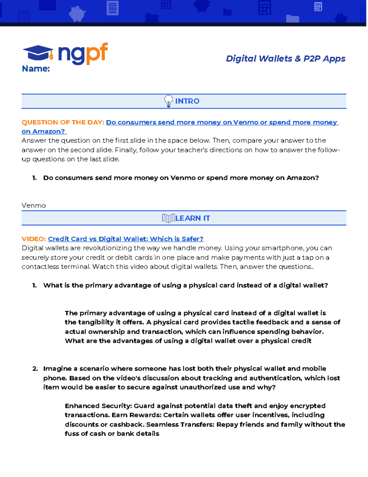 Digital Wallets P2P Apps Student Activity - Digital Wallets & P2P Apps ...
