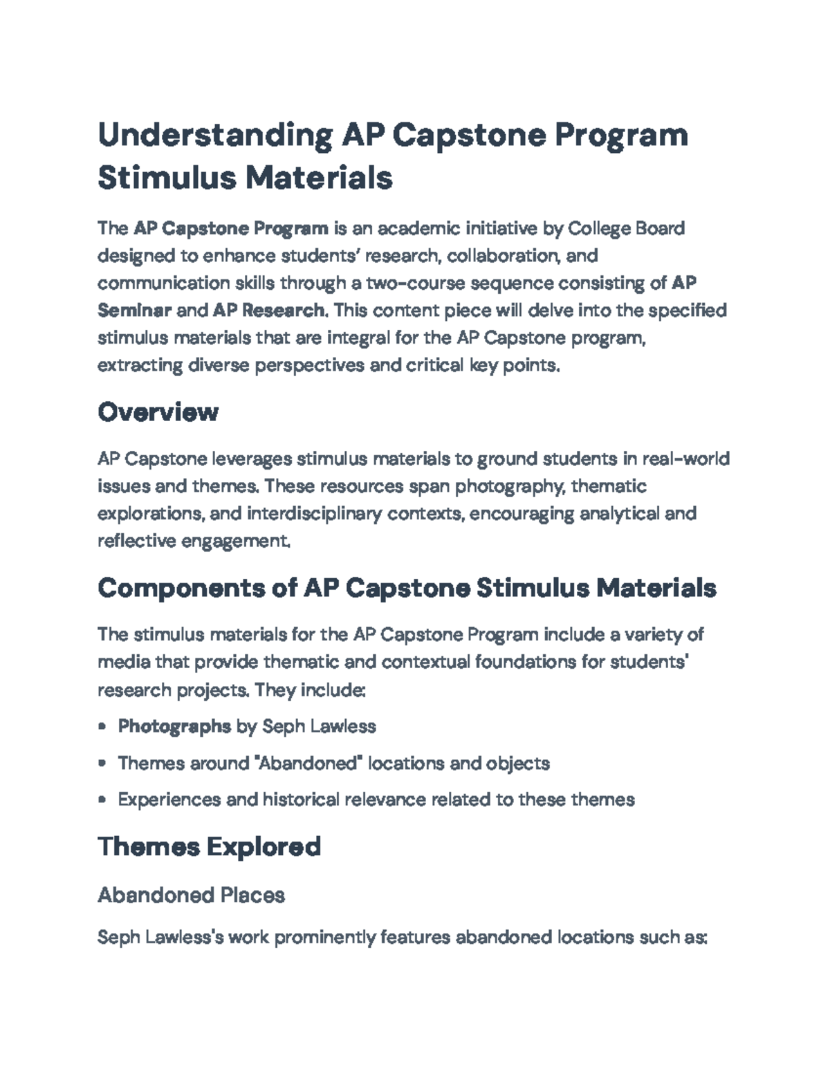 AP Capstone Program: Engaging with Stimulus Materials for Research ...