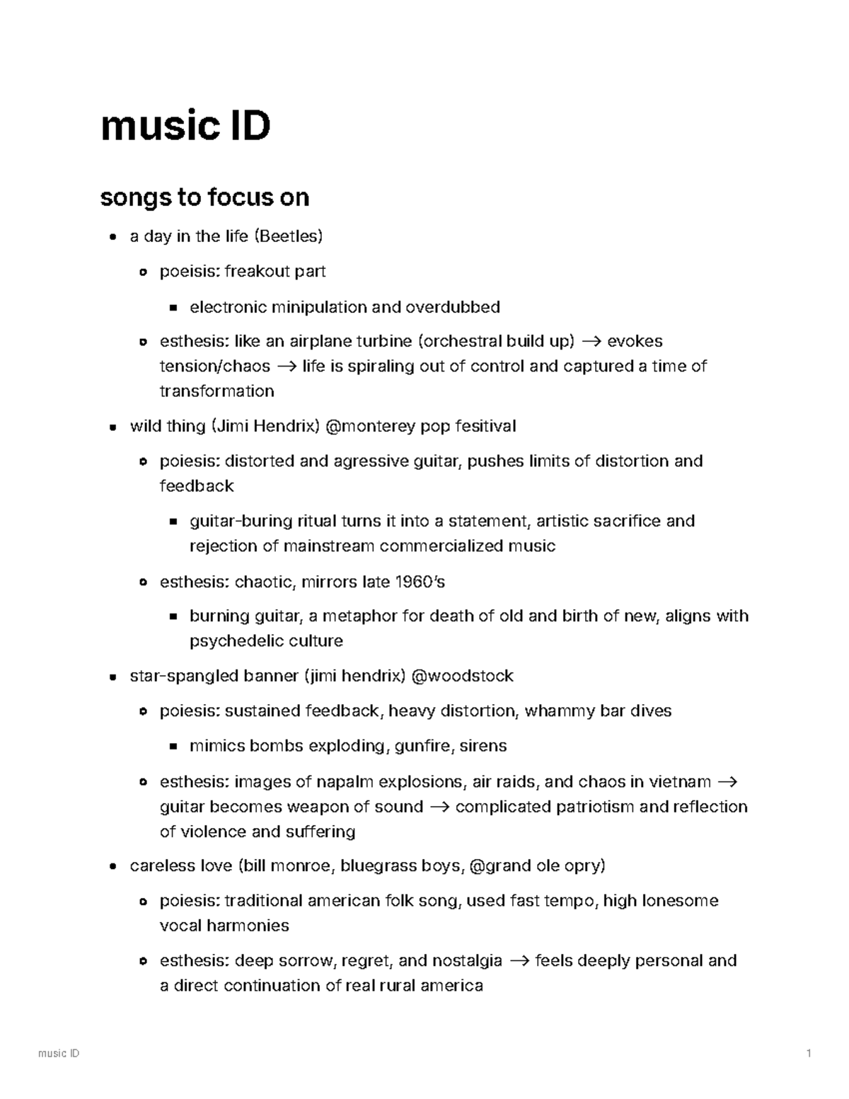 Music ID Practice: Analyzing Poiesis and Esthesis in Iconic Songs - Studocu