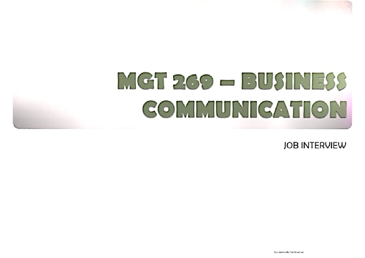 MGT269 - Chapter 7: Mastering Job Interview Techniques - Studocu