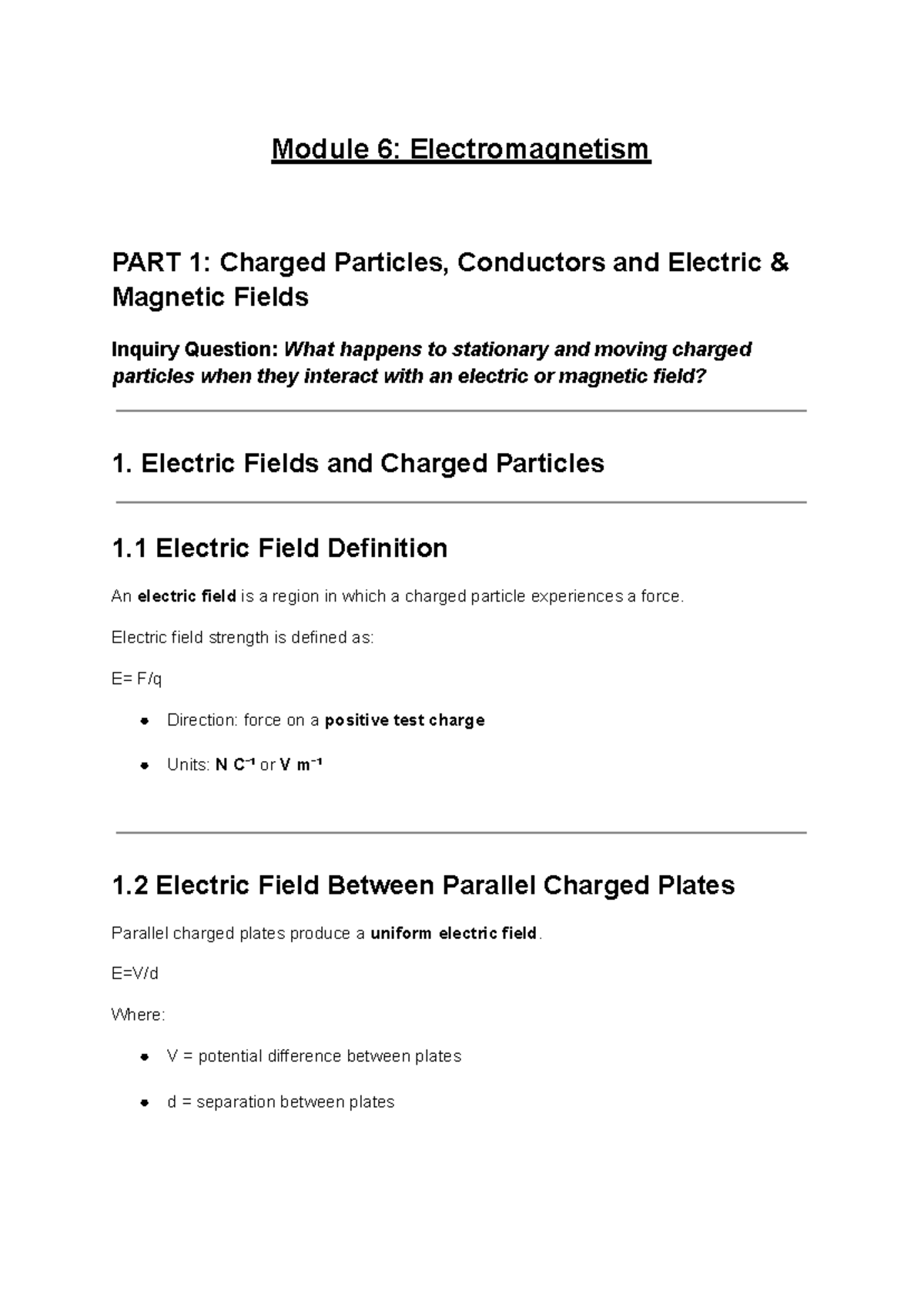 HSC Physics Module 6: Electromagnetism Study Notes on Charged Particles ...