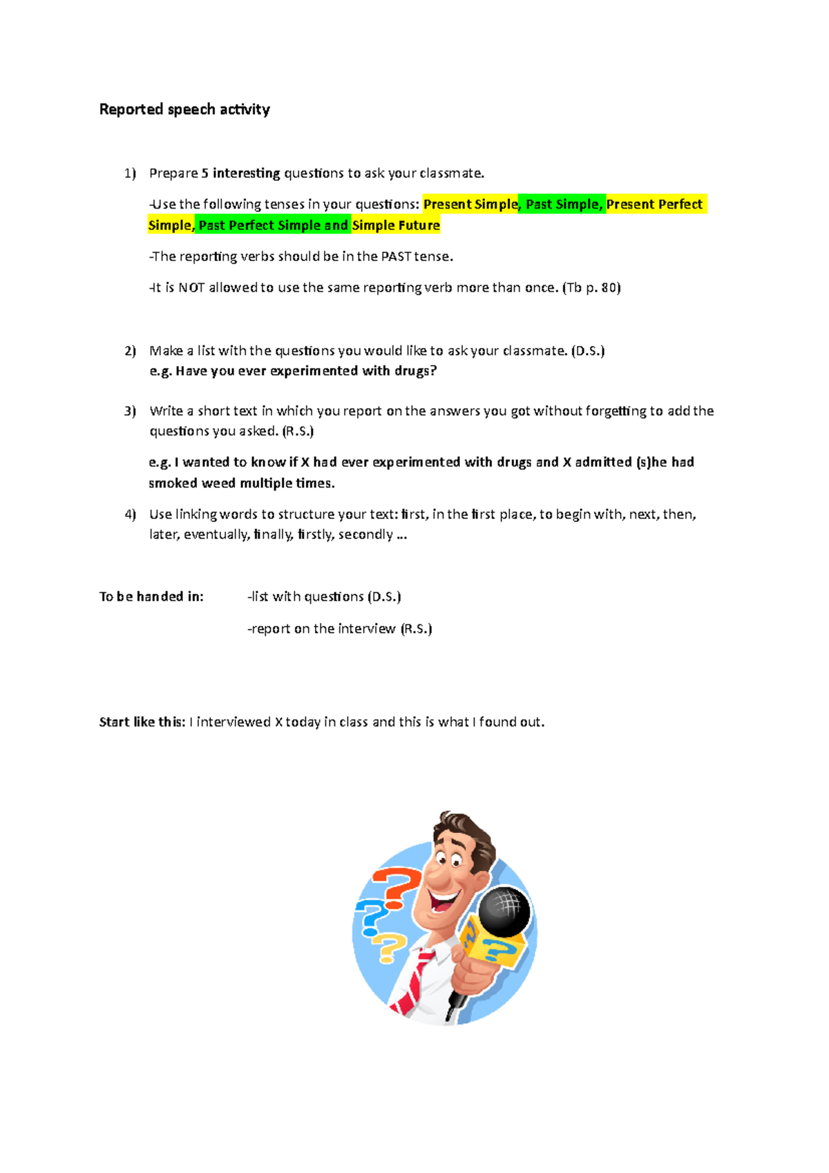 Reported Speech Activity 4U - English Class Assignment Guide - Studocu