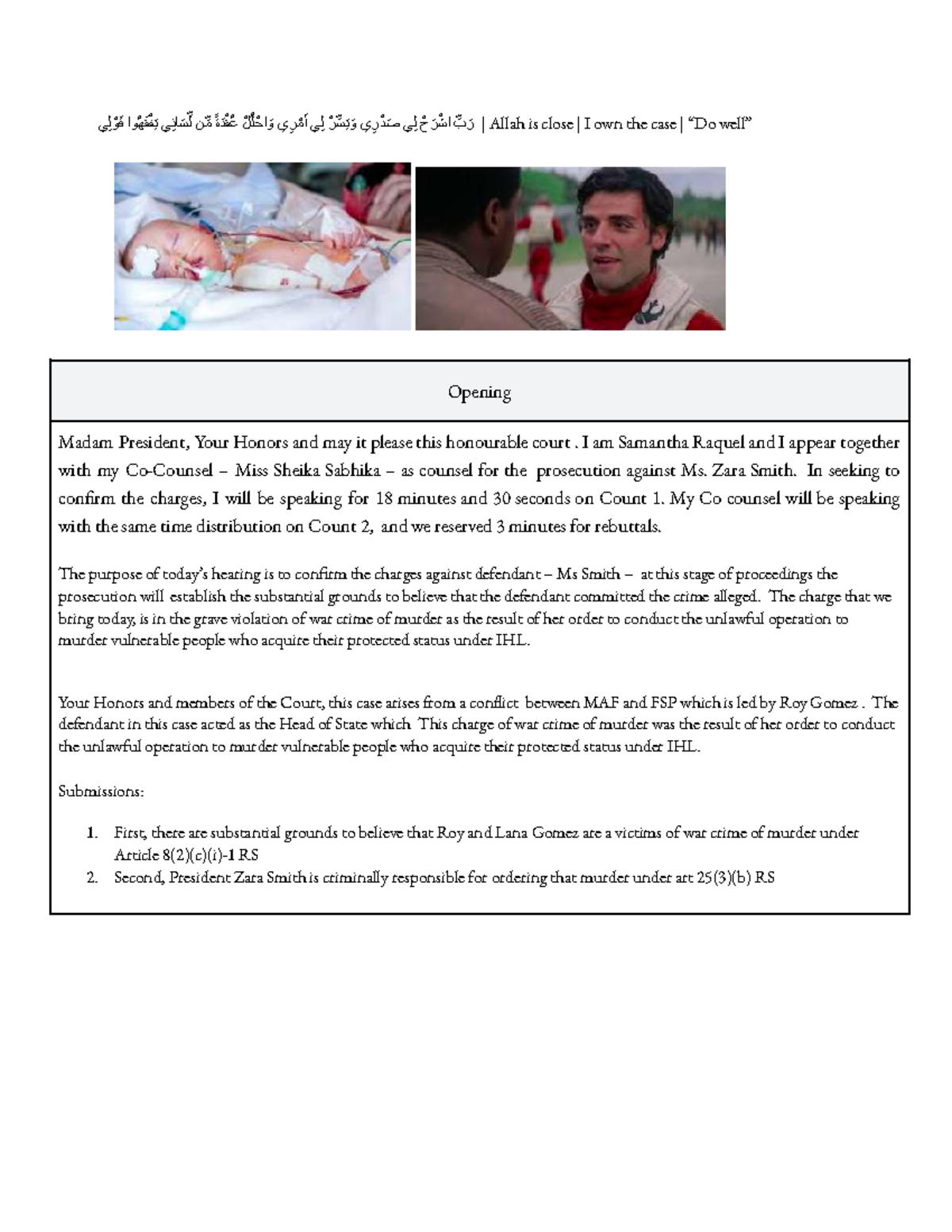 IHL Pleading Script: Prosecution's Case Against Zara Smith for War ...