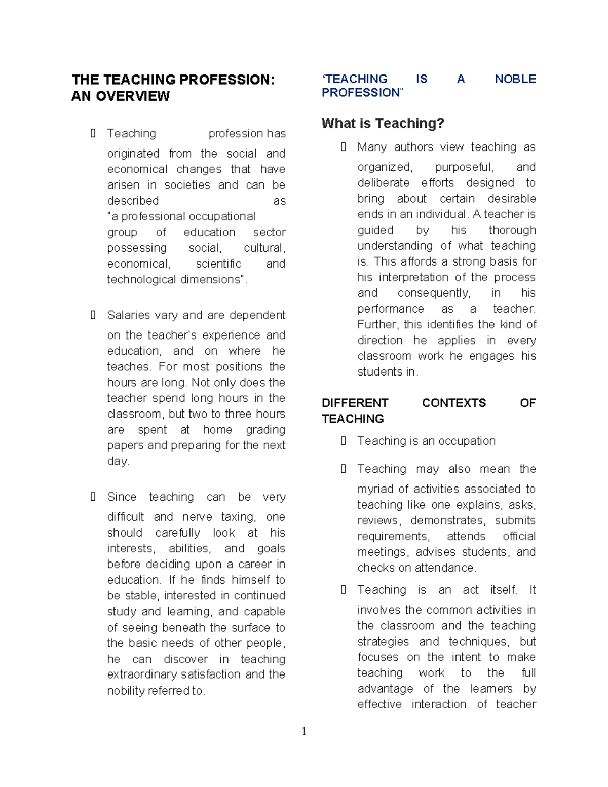 Teaching Profession Overview: Methods, Strategies, and Insights - Studocu