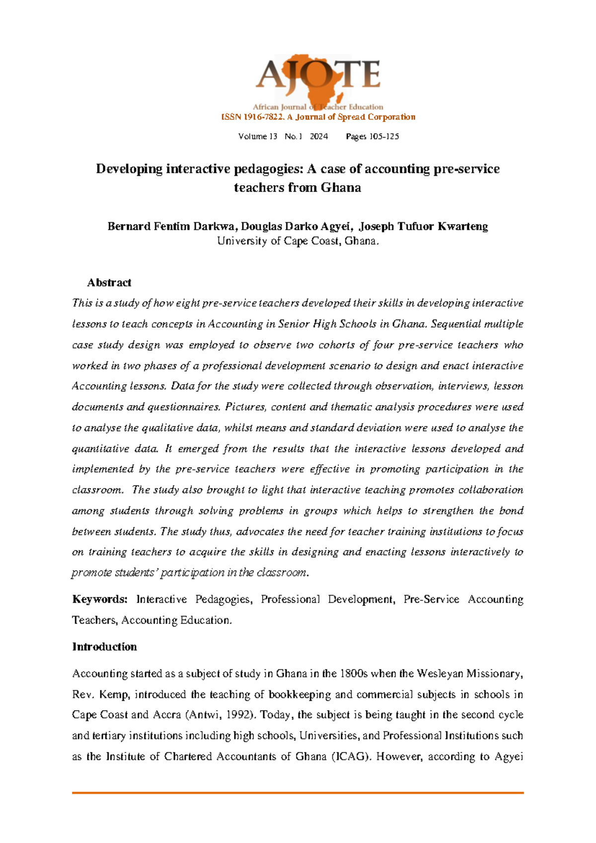 AJOTE Vol.13 No.1 (2024): Developing Interactive Pedagogies for ...