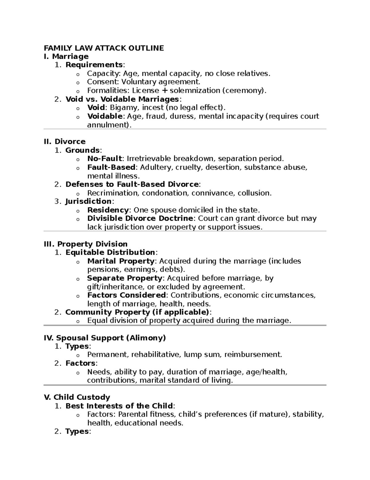 Family Law Exam Attack Outline: Key Concepts and Principles - Studocu