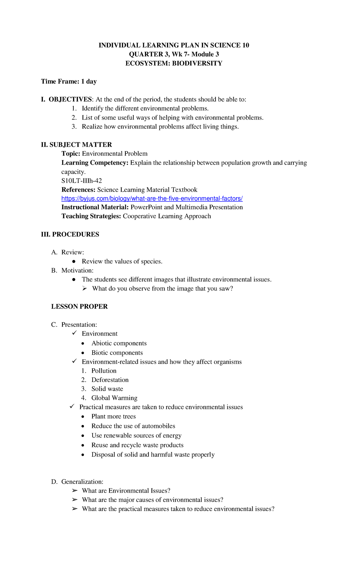 LP Ecosystem Part 2 - Lesson plan - INDIVIDUAL LEARNING PLAN IN SCIENCE ...