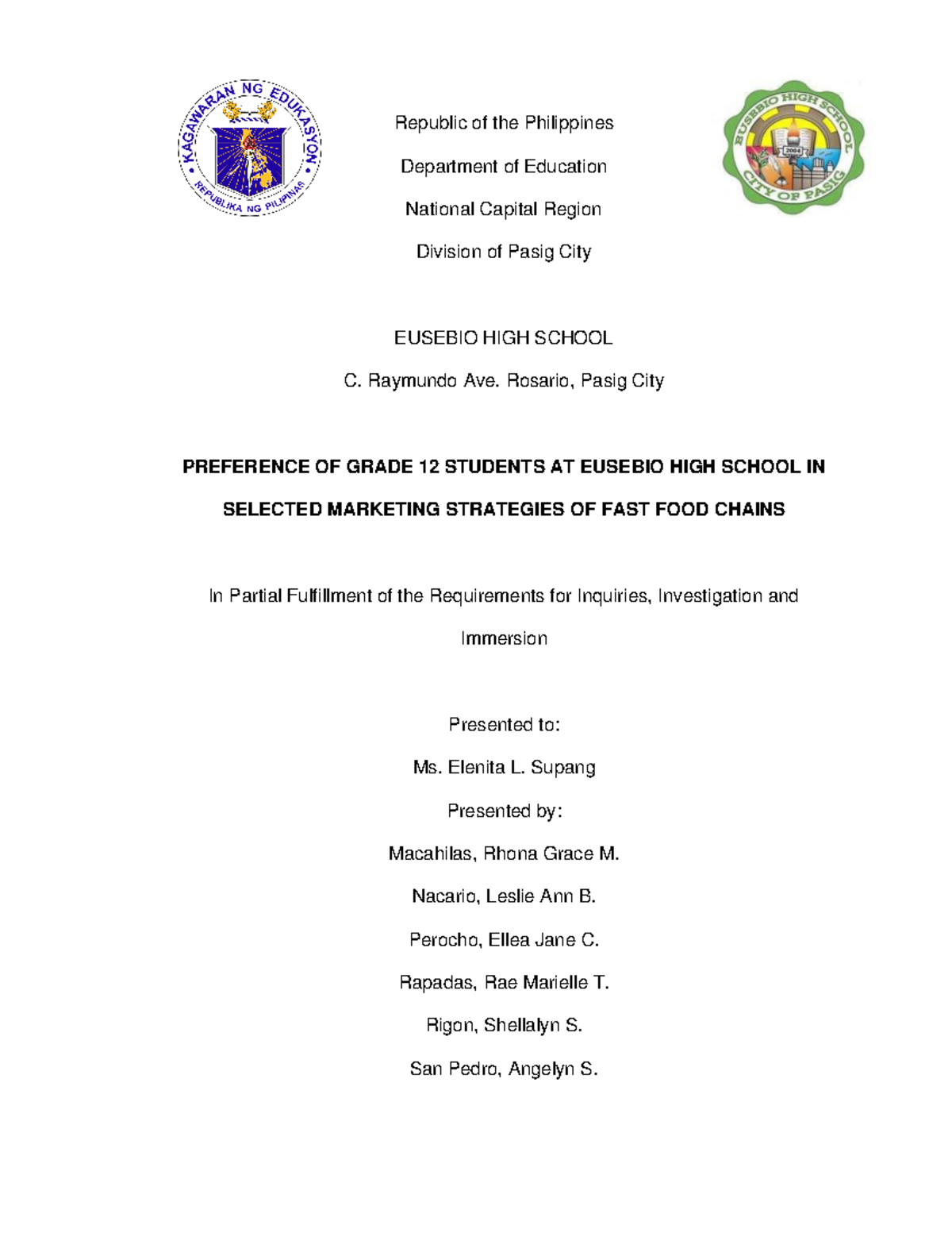 Preferences of Grade 12 Students on Fast Food Marketing Strategies: A ...