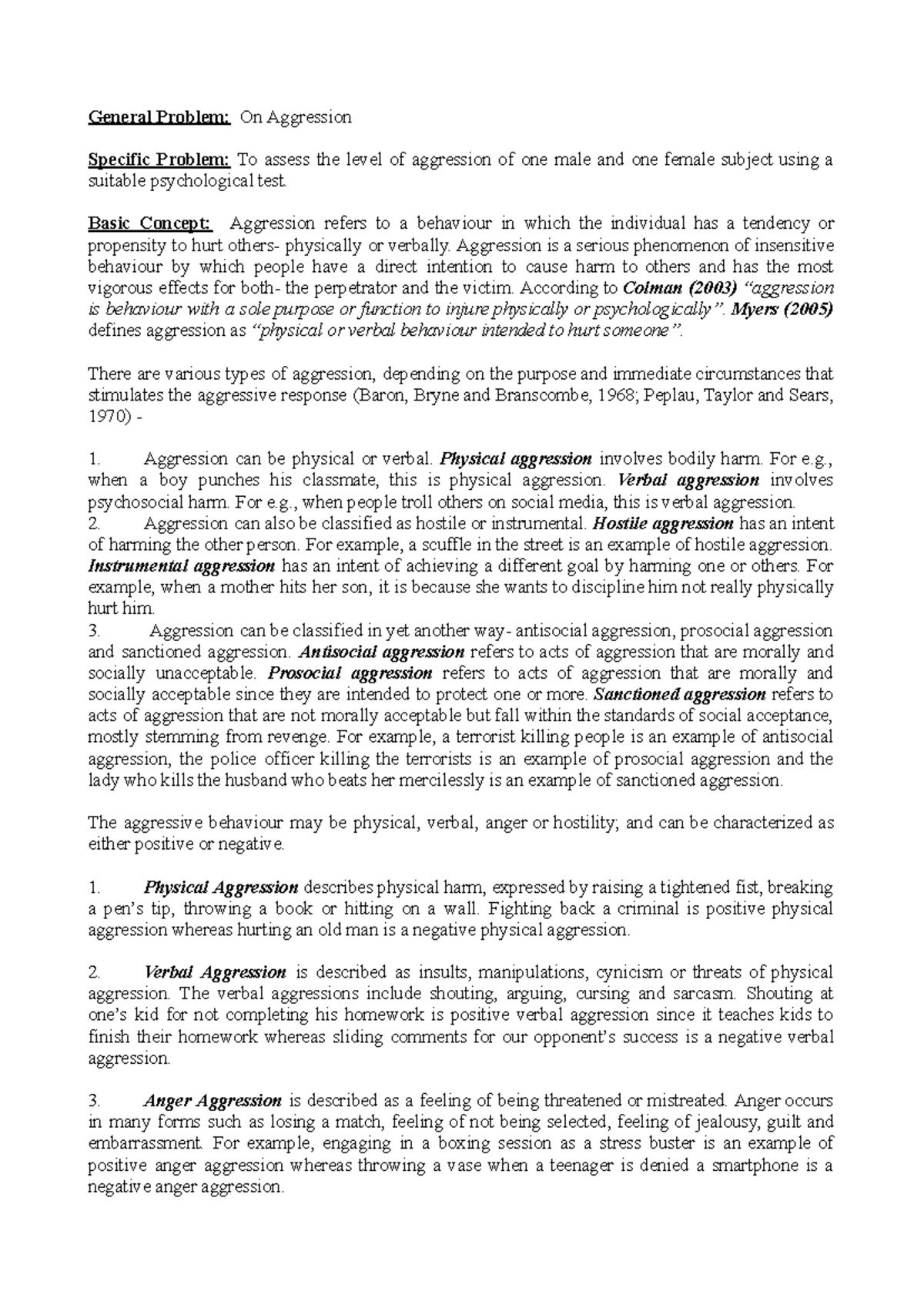 Aggression Assessment: A Study Using the Buss-Perry AQ (Psych 101 ...