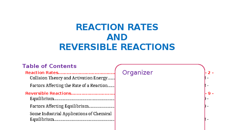 4.3 CHEMICAL KINETICS: Reaction Rates & Reversible Reactions - Studocu