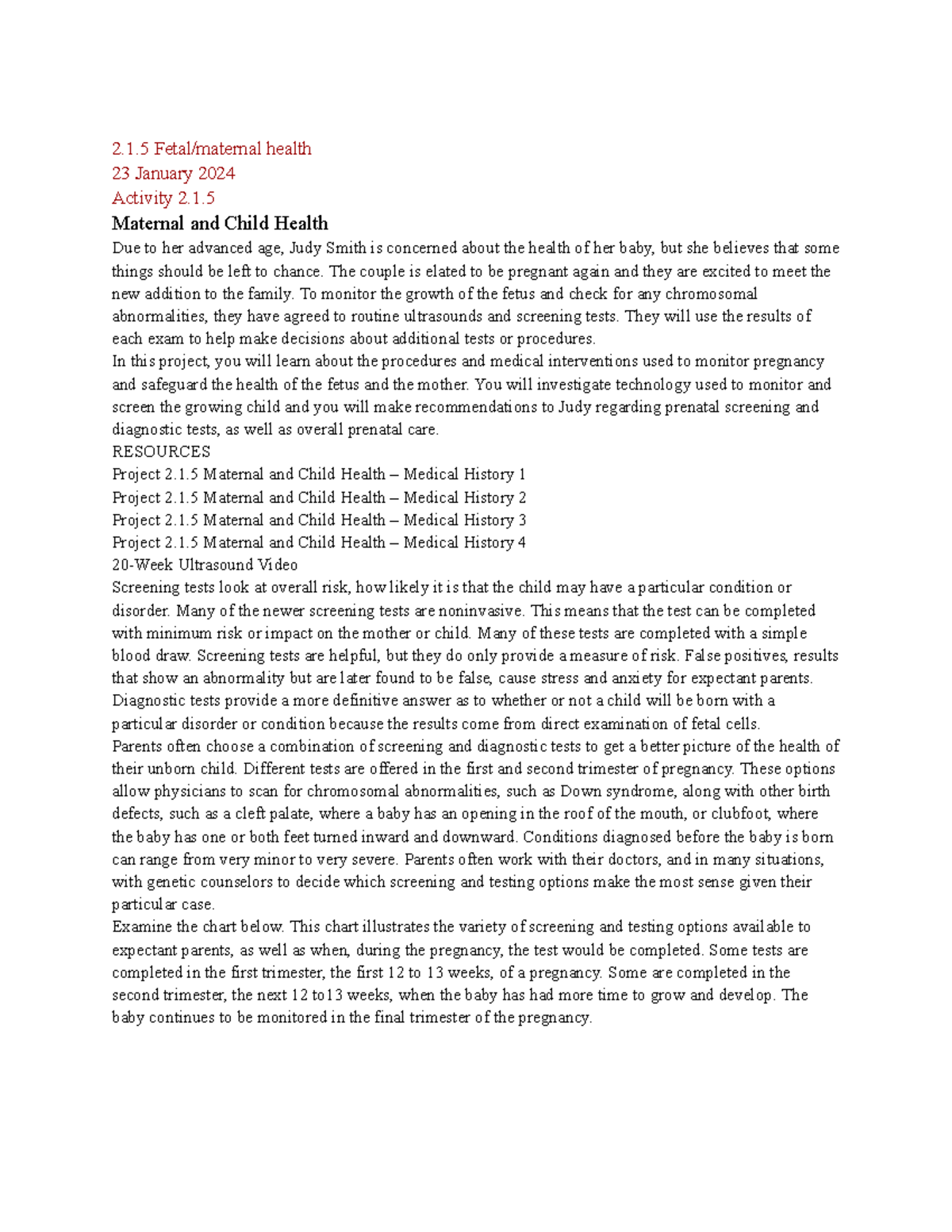 2.1.5 Fetal maternal health - 2.1 Fetal/maternal health 23 January 2024 ...