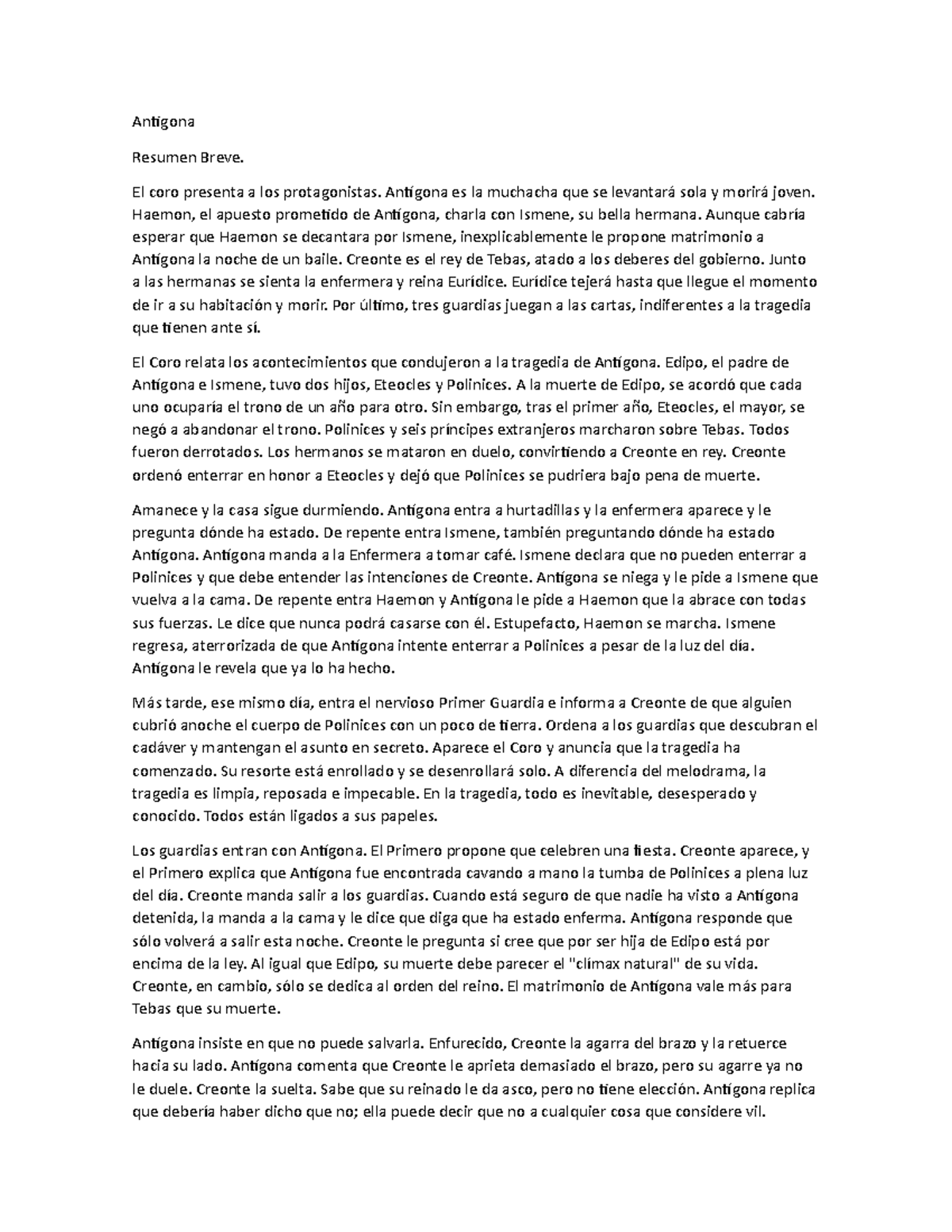 Antígona: Resumen y Análisis de la Tragedia Clásica (LIT101) - Studocu
