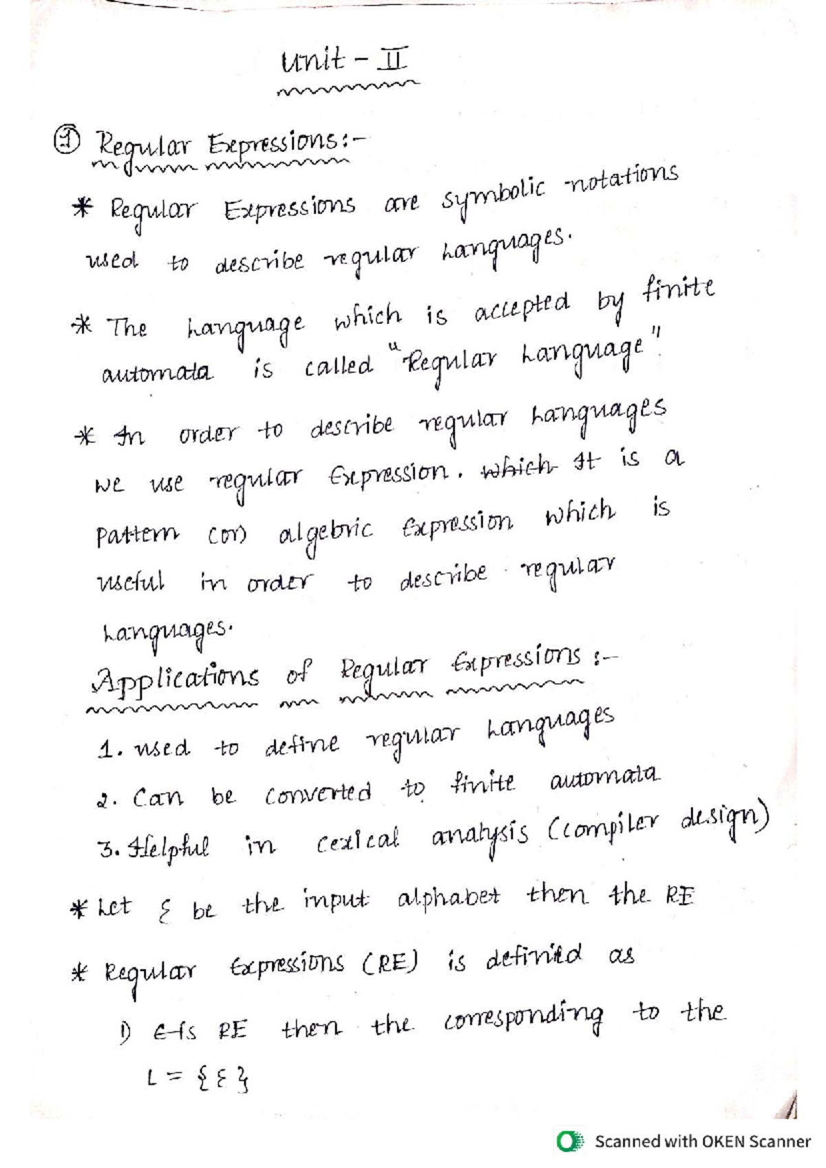 FLAT 101 - Unit II: Regular Expressions Overview and Applications - Studocu