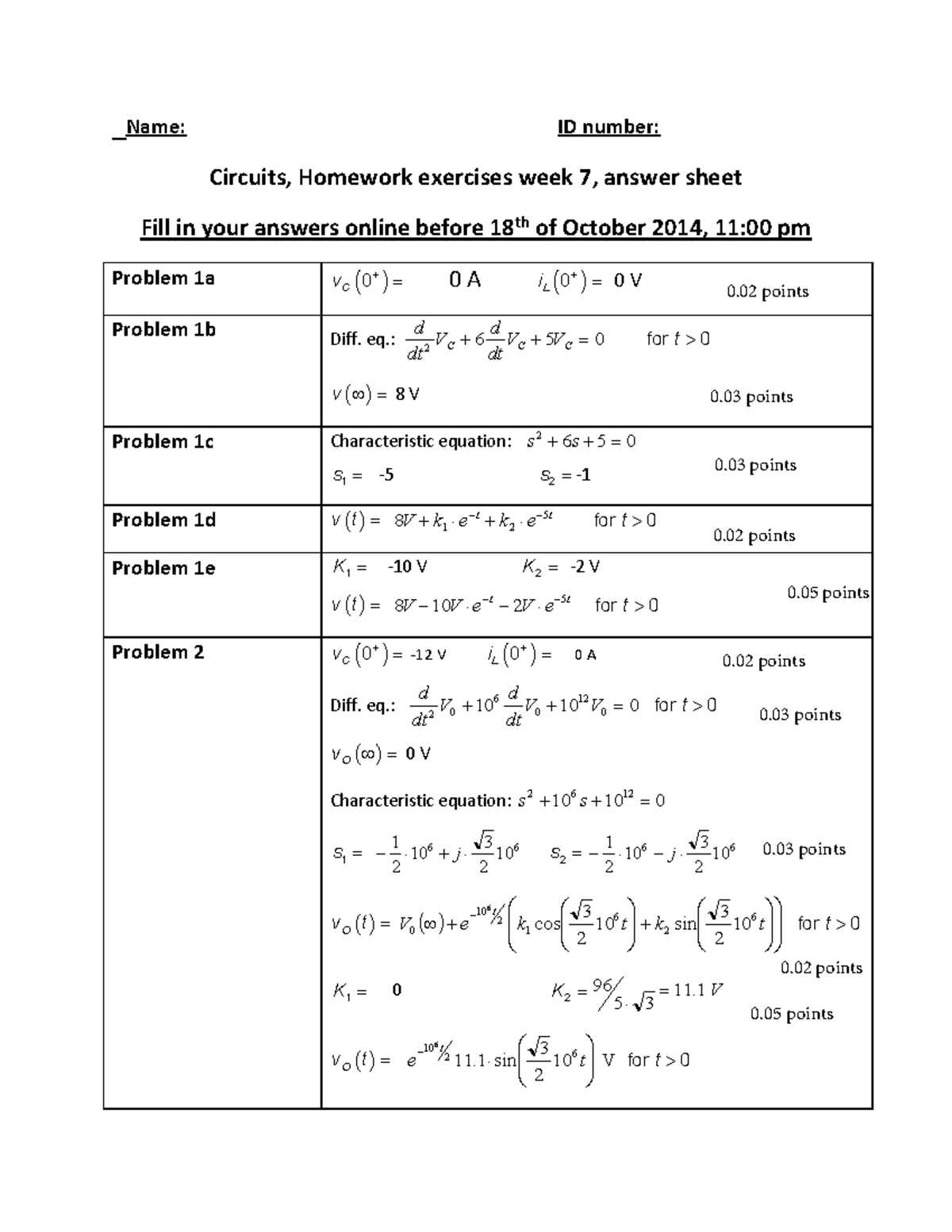Circuits Homework Solutions: Week 7 Problems & Answers - Studeersnel