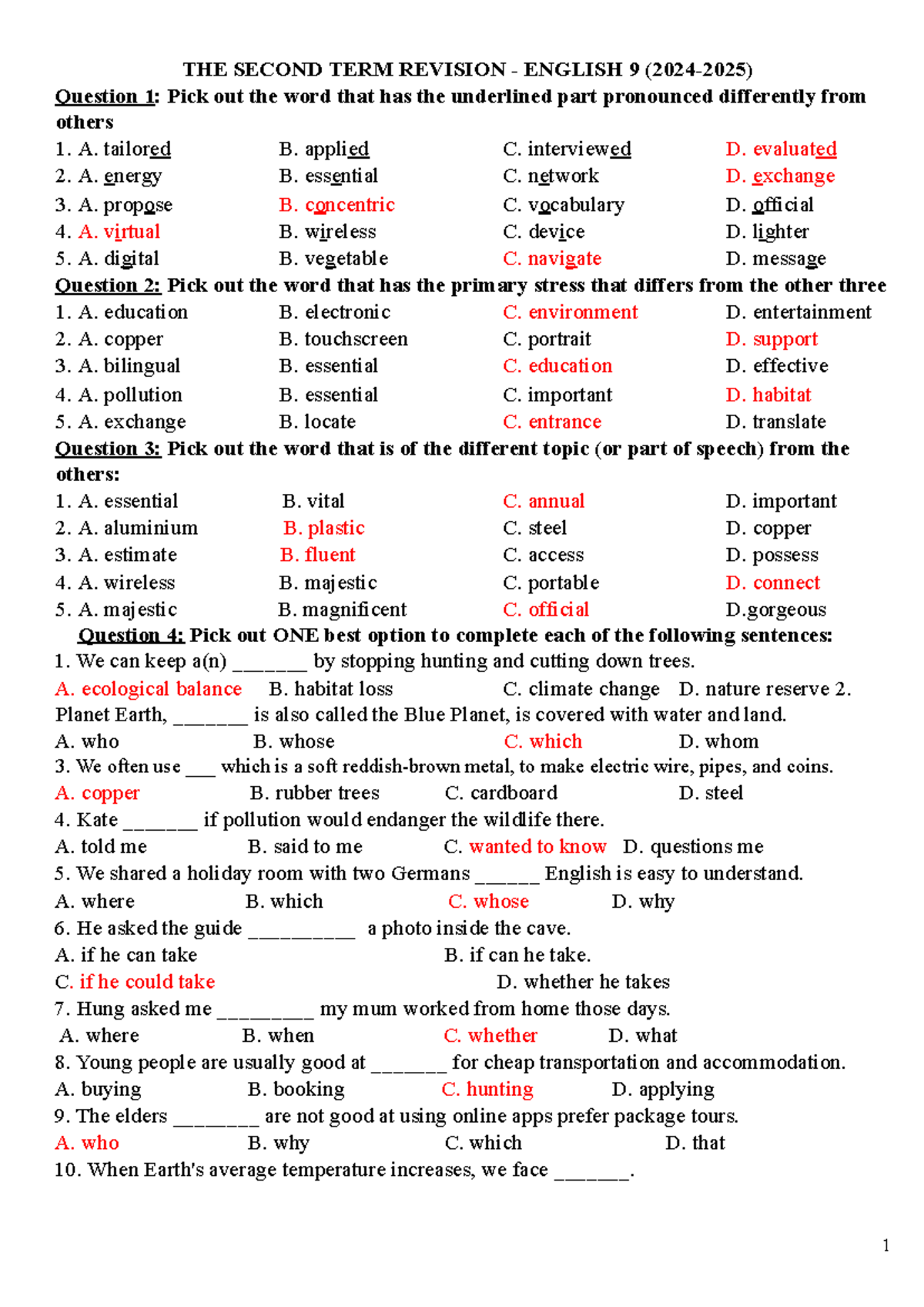 Revision Guide for English 9 - Second Term Exam Questions - Studocu