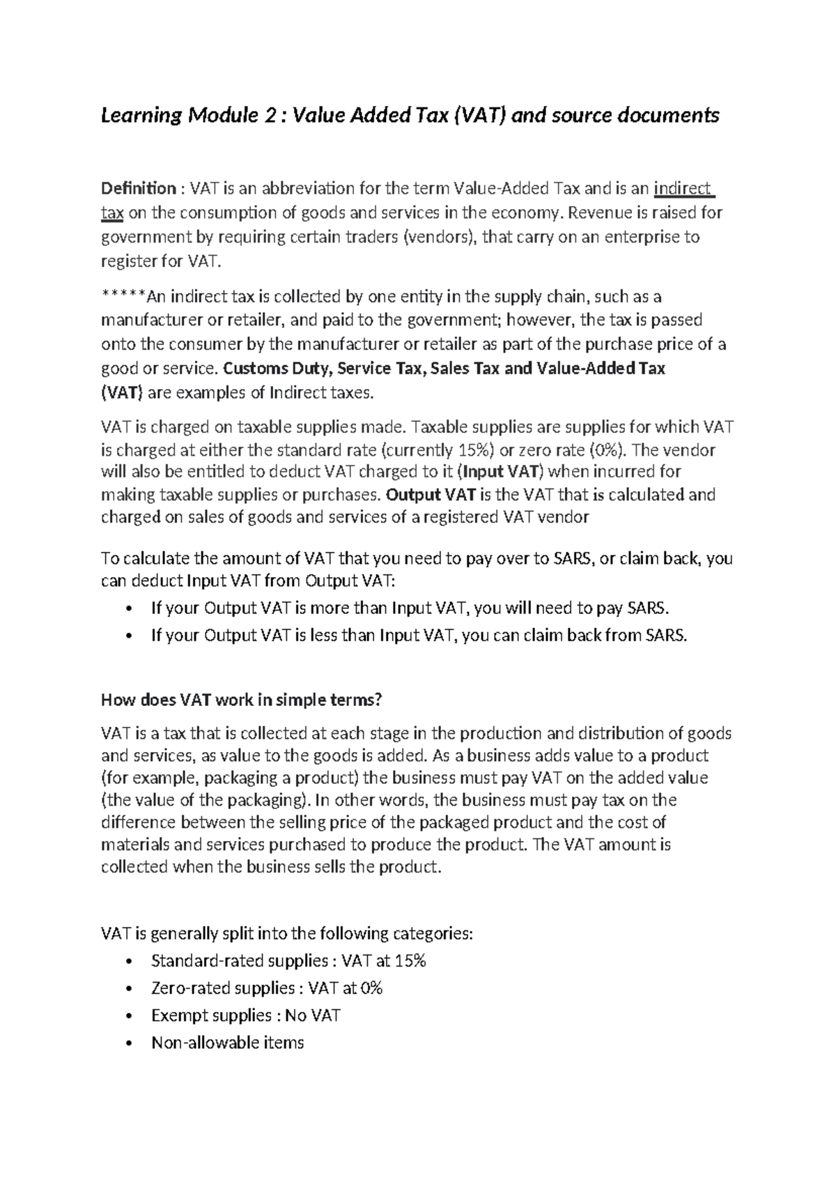 VAT Notes: Understanding Value Added Tax (VAT) Concepts - Studocu
