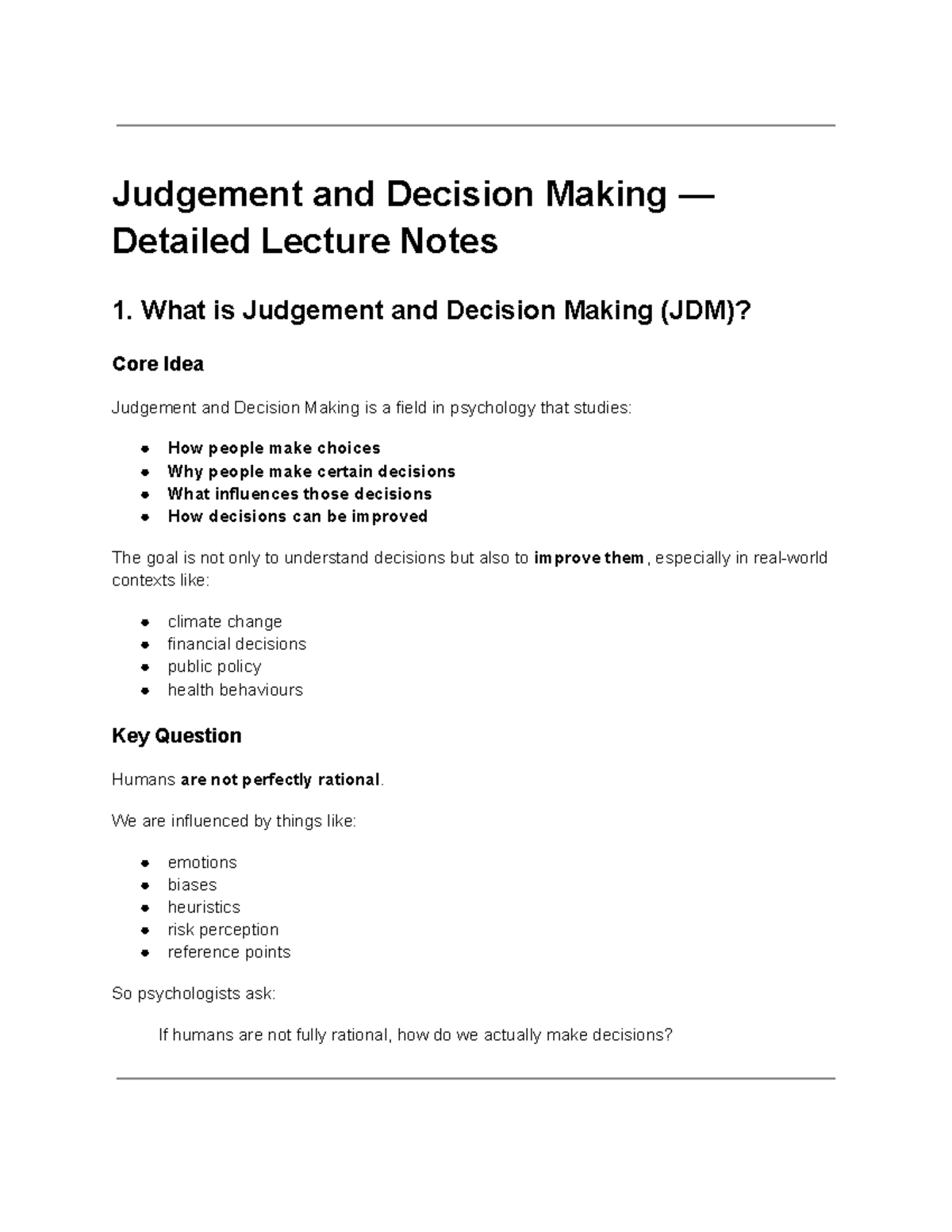 PSYC 3211 Lecture Notes: Judgement and Decision Making Insights - Studocu