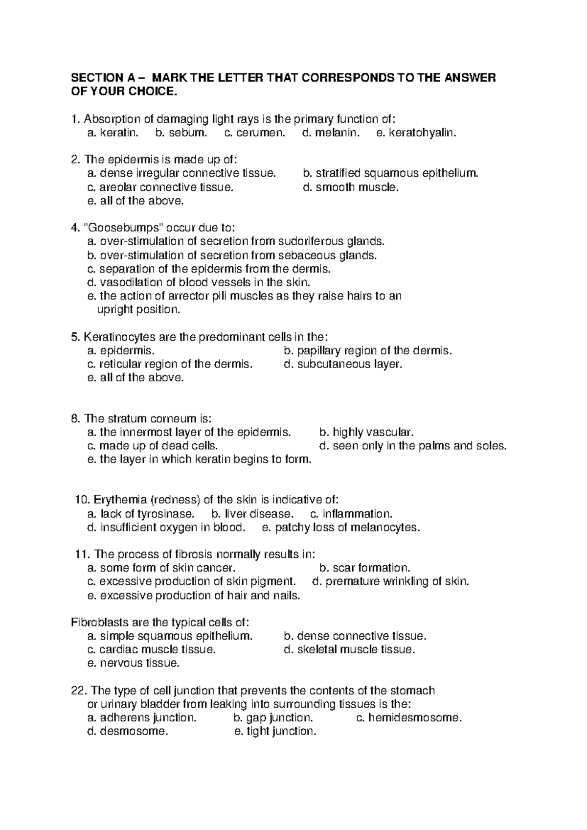 ZFP101 Test Question Examples and Skin Structure Insights - Studocu