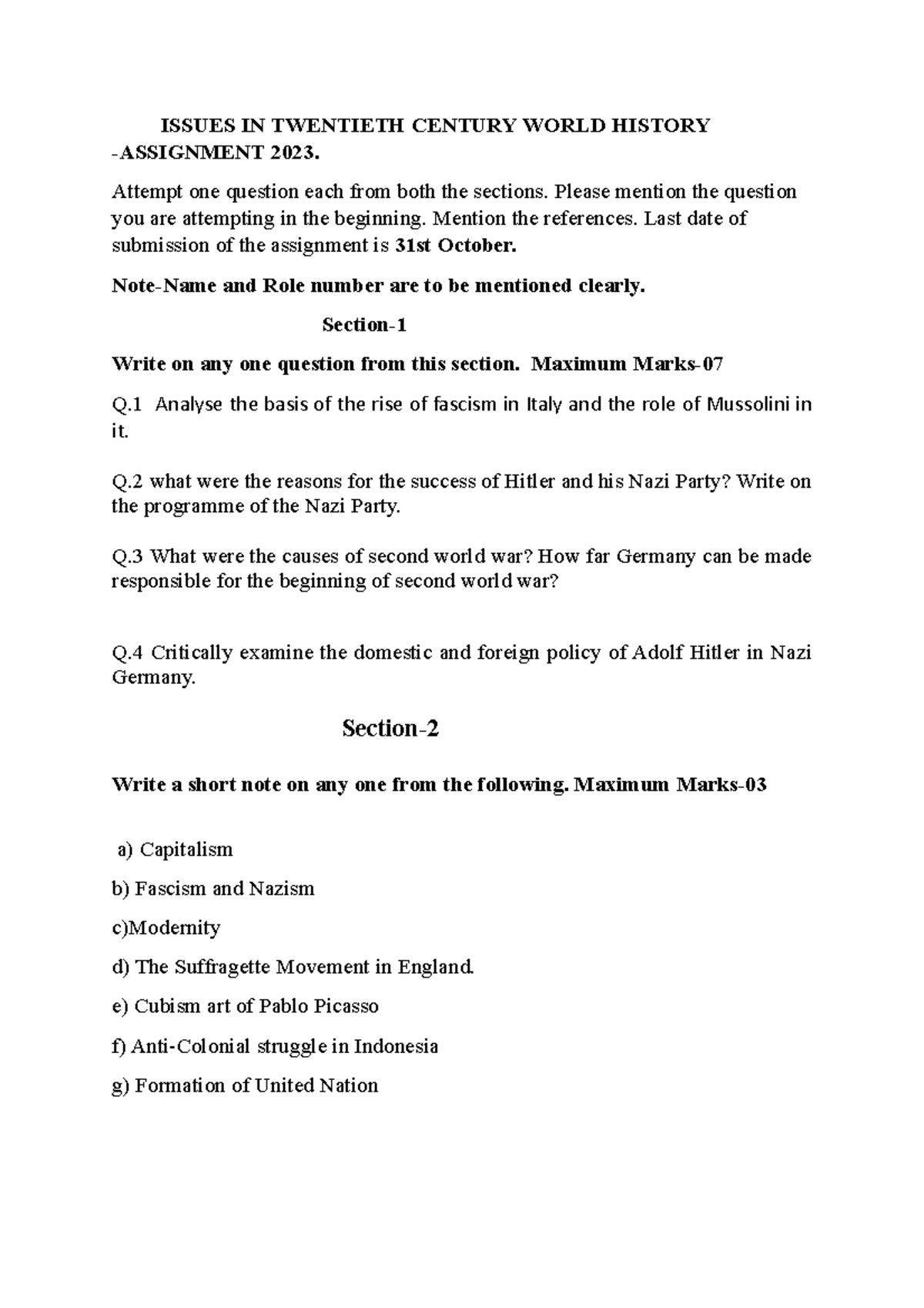 Issues in 20th Century World History - Assignment 2023 Guidelines - Studocu