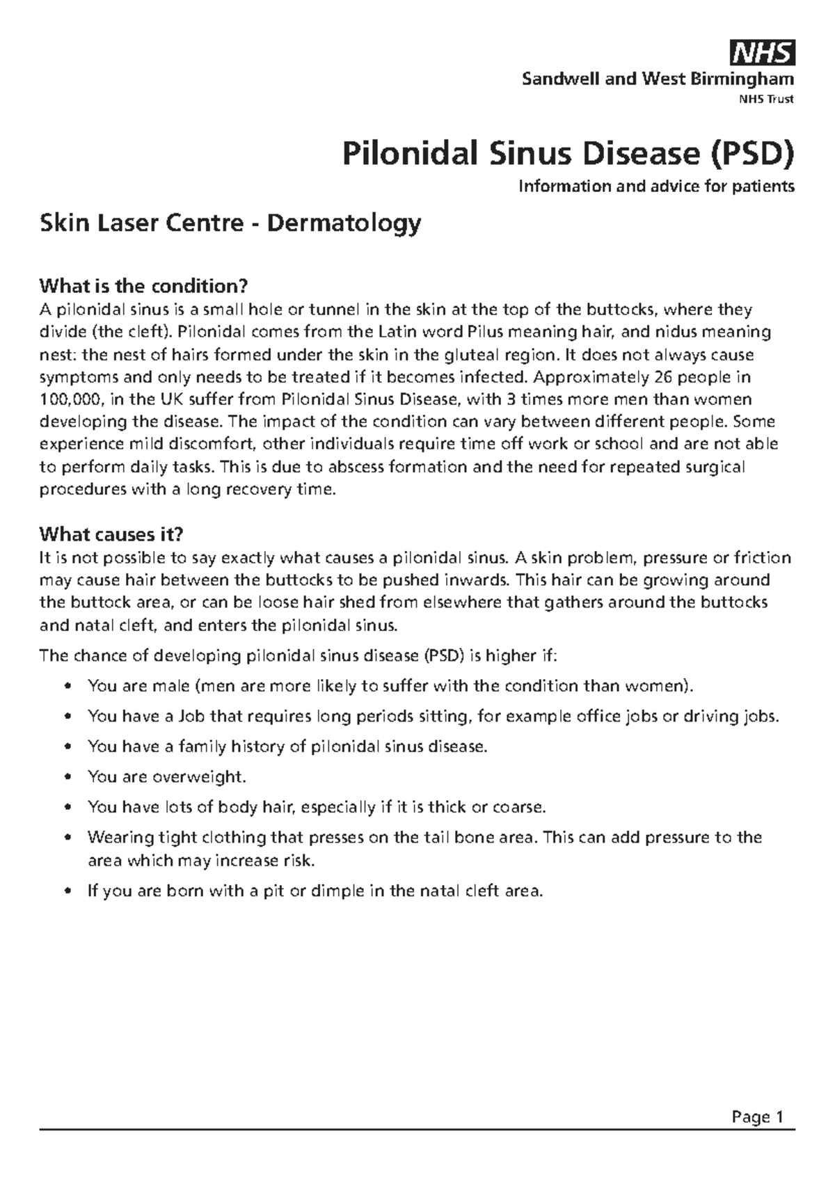 Pilonidal Sinus Disease (PSD) Patient Info & Care Guidelines - ML6470 ...