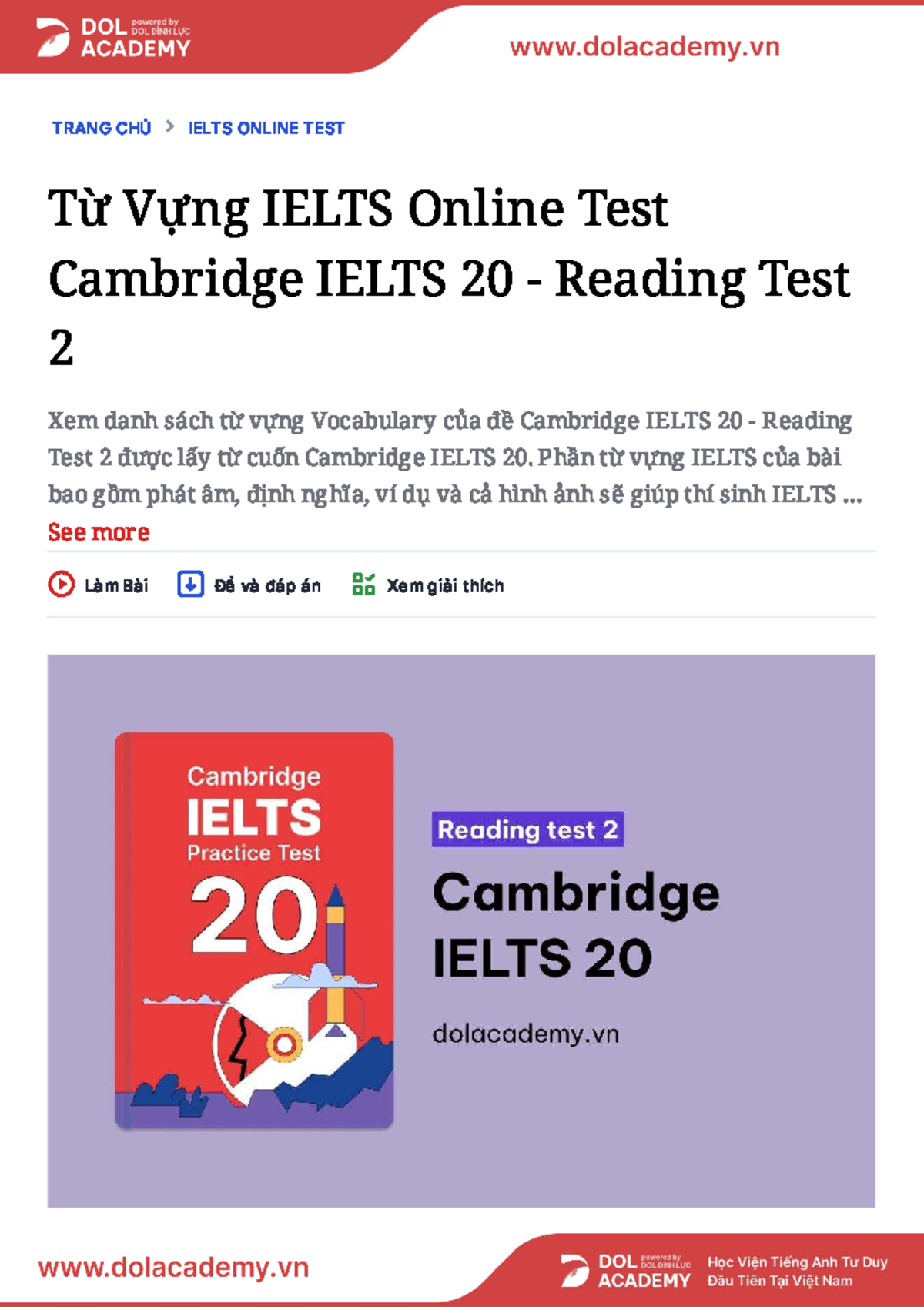CAM 20 - IELTS Reading Test 2 Vocabulary Notes - Studocu