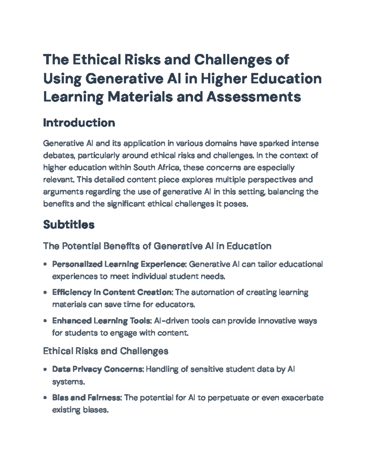 Ethical Challenges of Generative AI in Higher Ed: Insights (EDUC 101 ...
