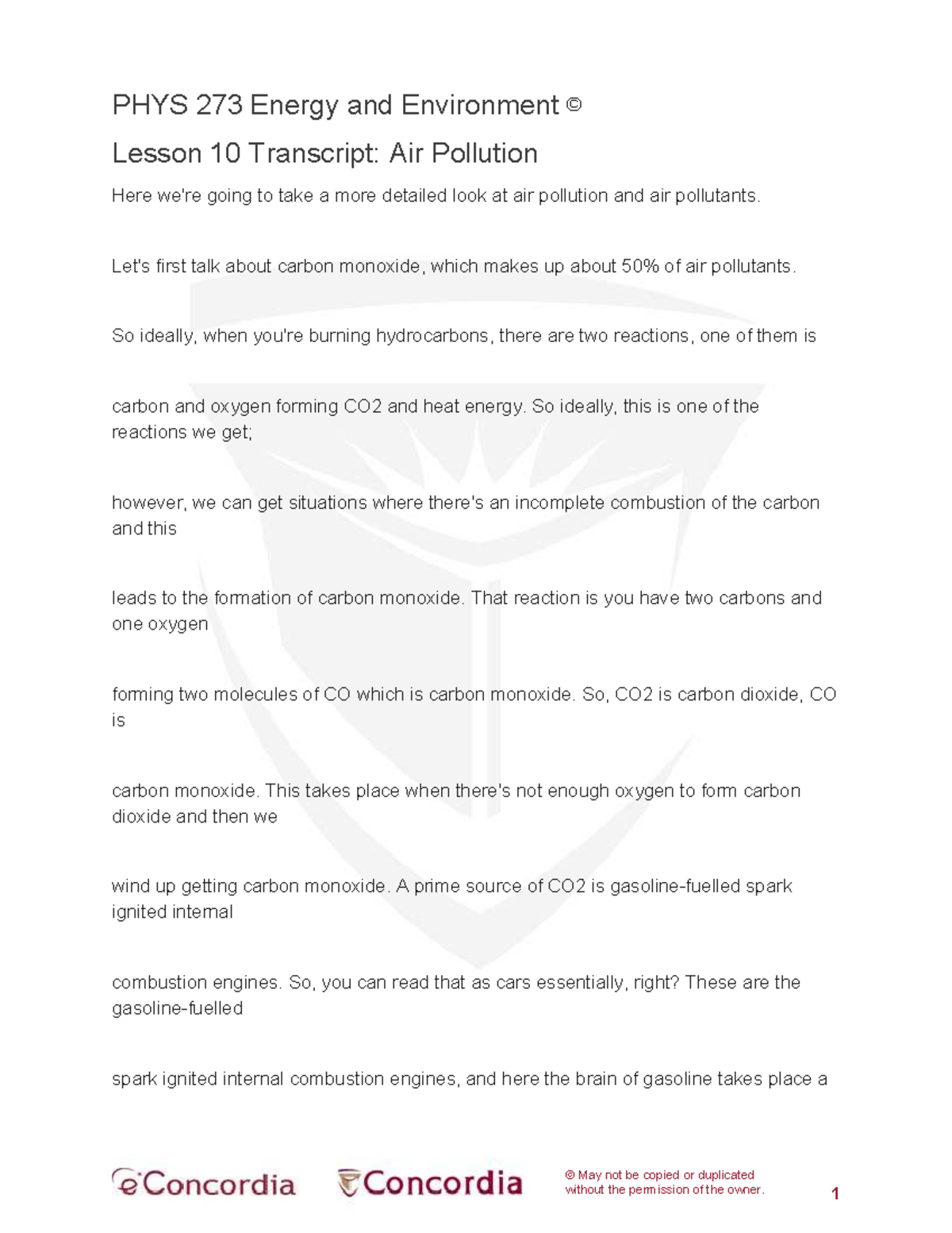 PHYS 273 Energy and Environment Lesson 10: Air Pollution Overview - Studocu