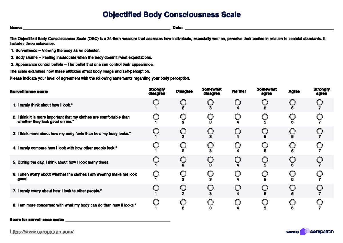 Objectified Body Consciousness Scale (OBC) Assessment Guide - Studocu