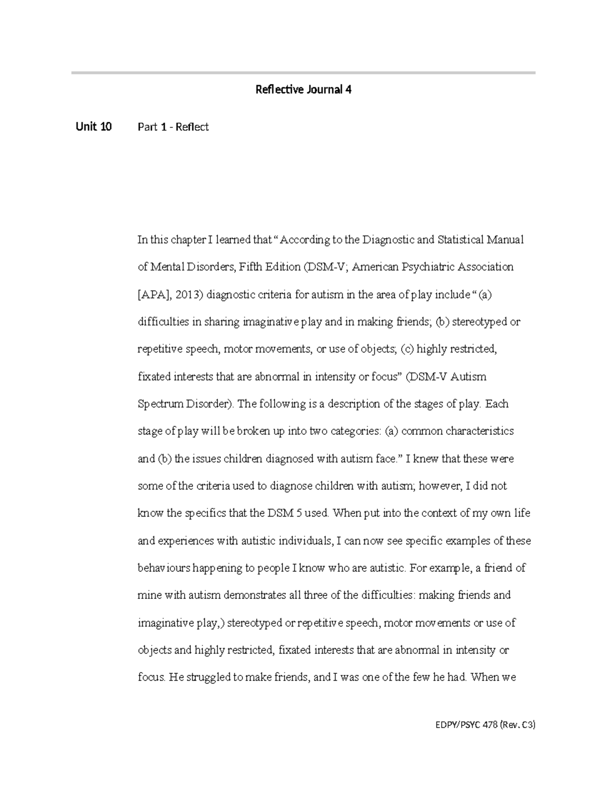 Reflective journal 4 - Reflective Journal 4 Unit 10 Part 1 - Reflect In ...