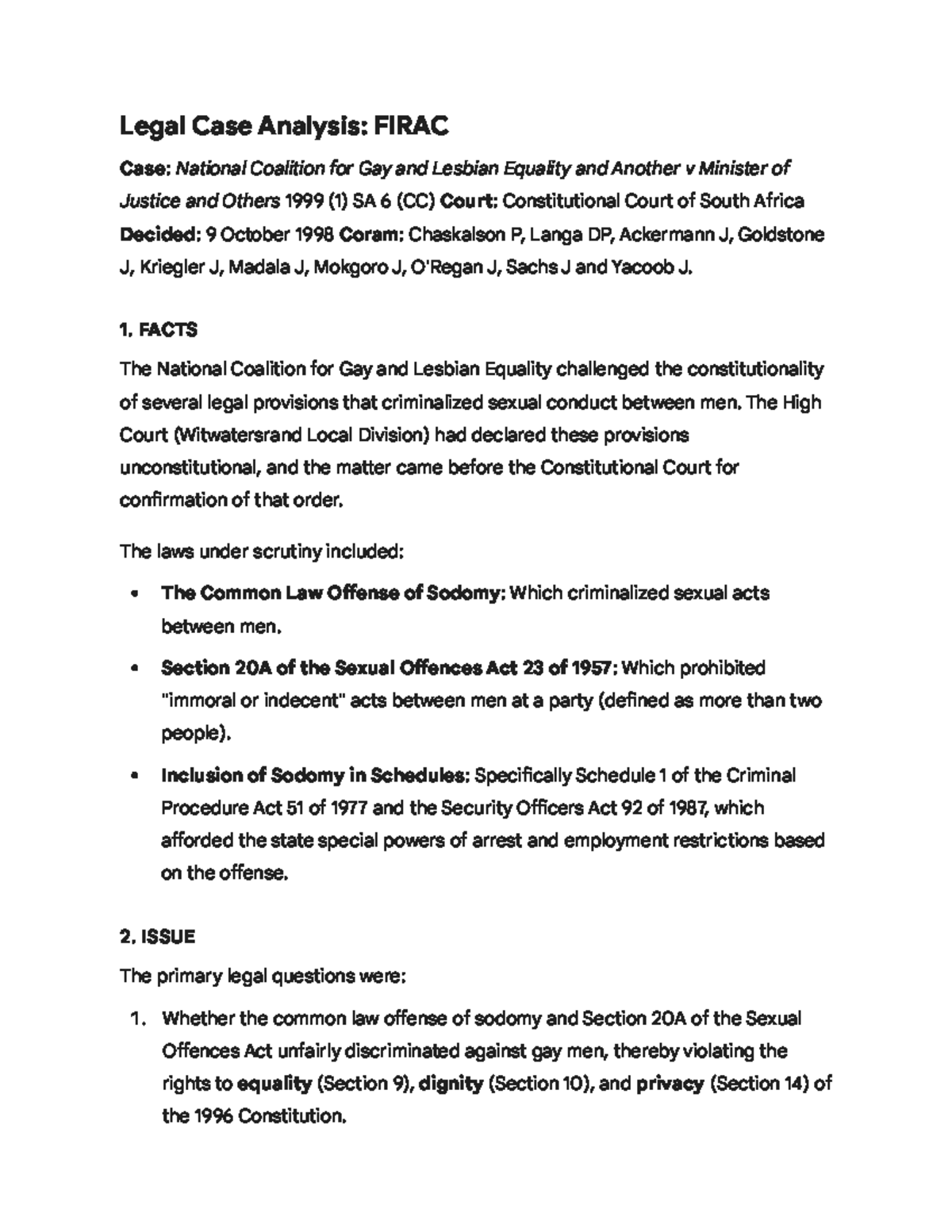 Legal Case Analysis: FIRAC - National Coalition for Gay and Lesbian ...