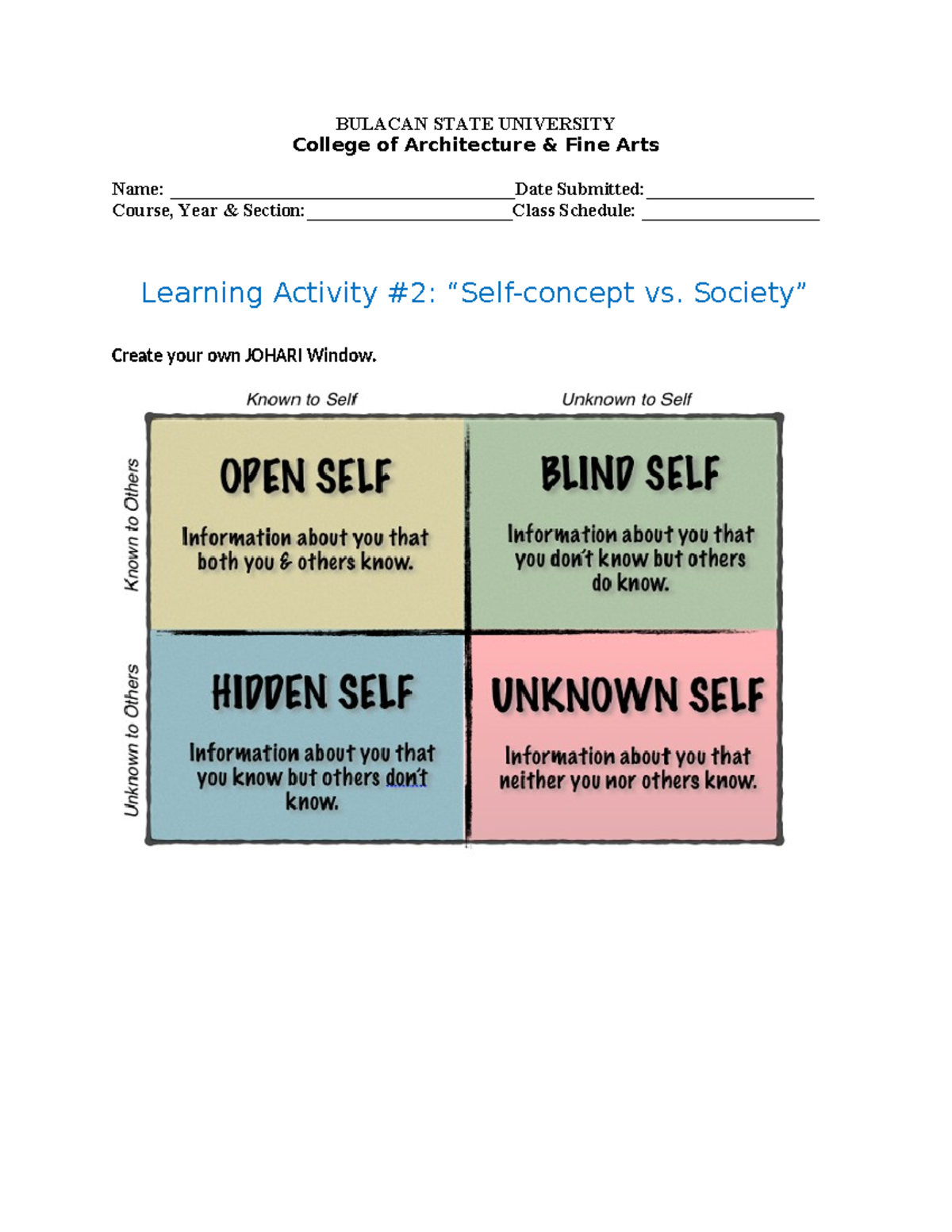 Self-concept vs Society - Architecture - BULACAN STATE UNIVERSITY ...