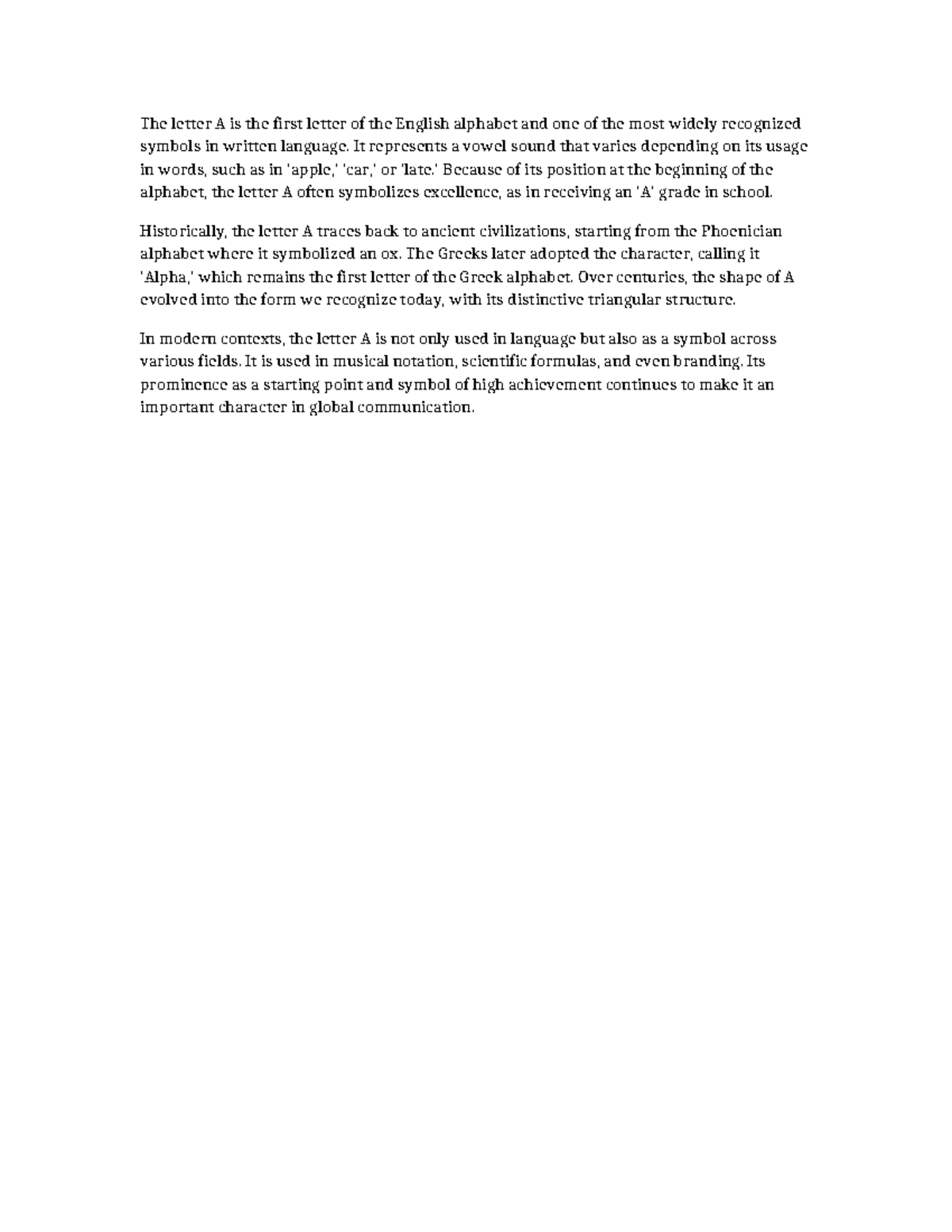 Letter A: Significance and Evolution in Language and Culture - Studocu