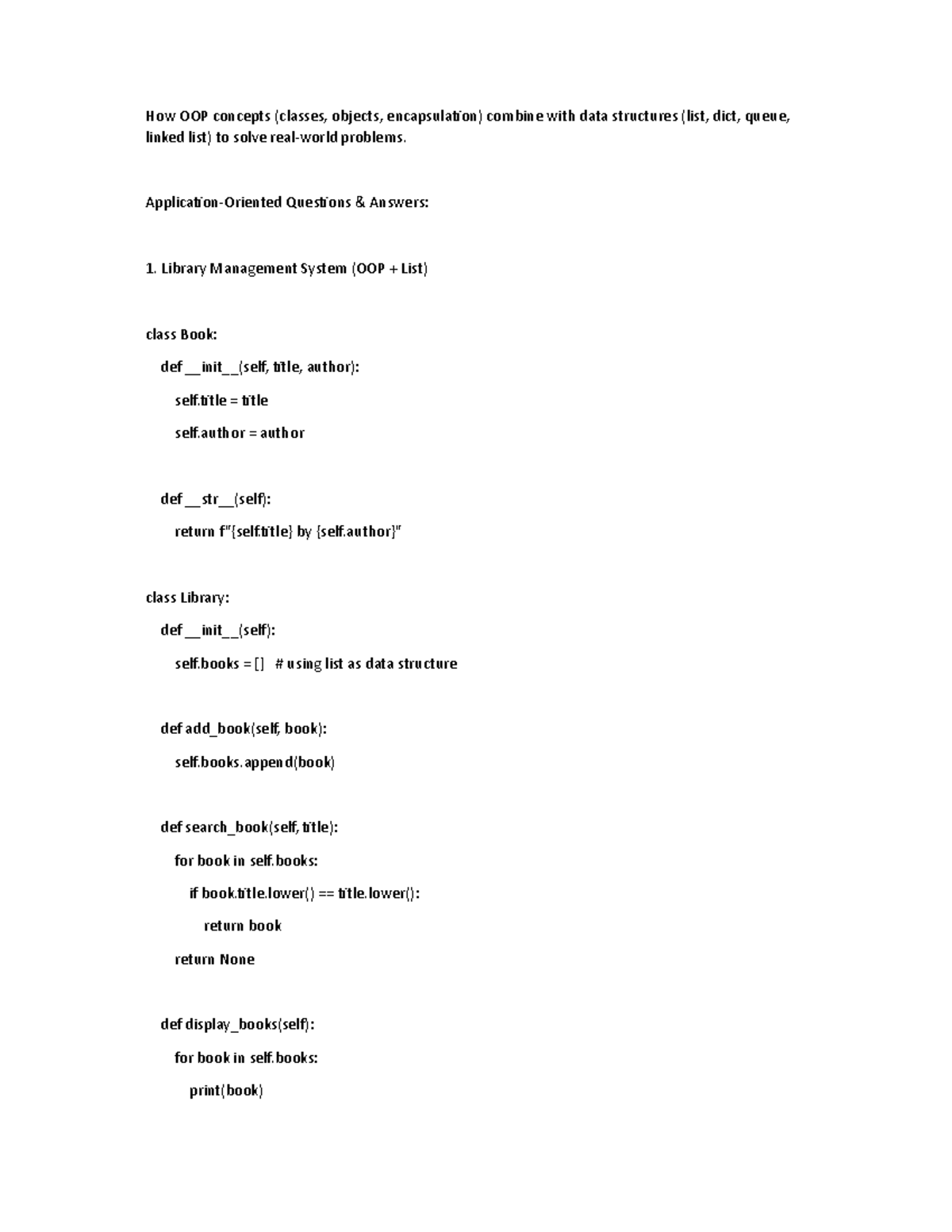 OOP Concepts & Data Structures: Application Q&A for Doc1 - Studocu
