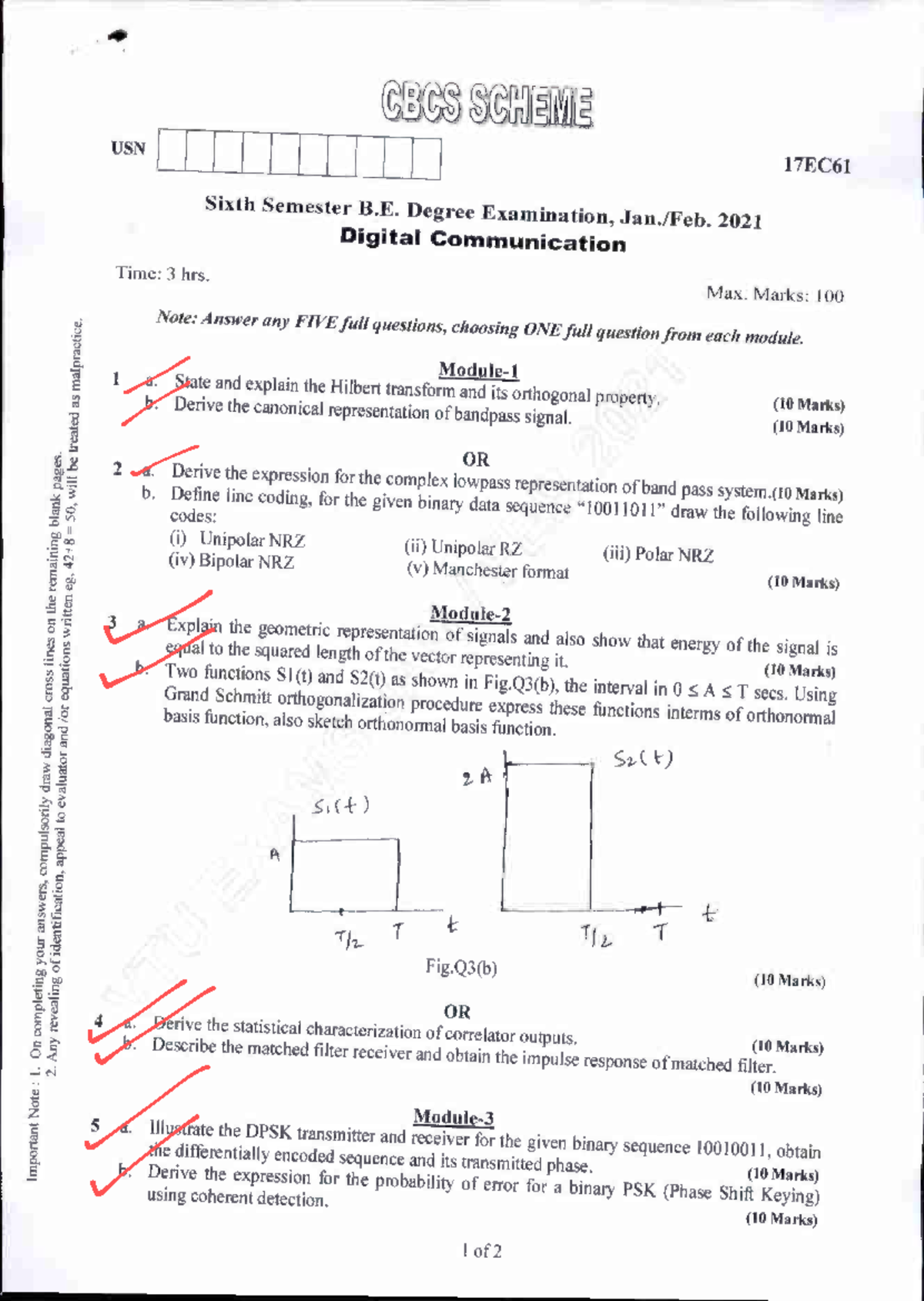 Digital Communication Exam Notes - SCH 17EC61 - Studocu