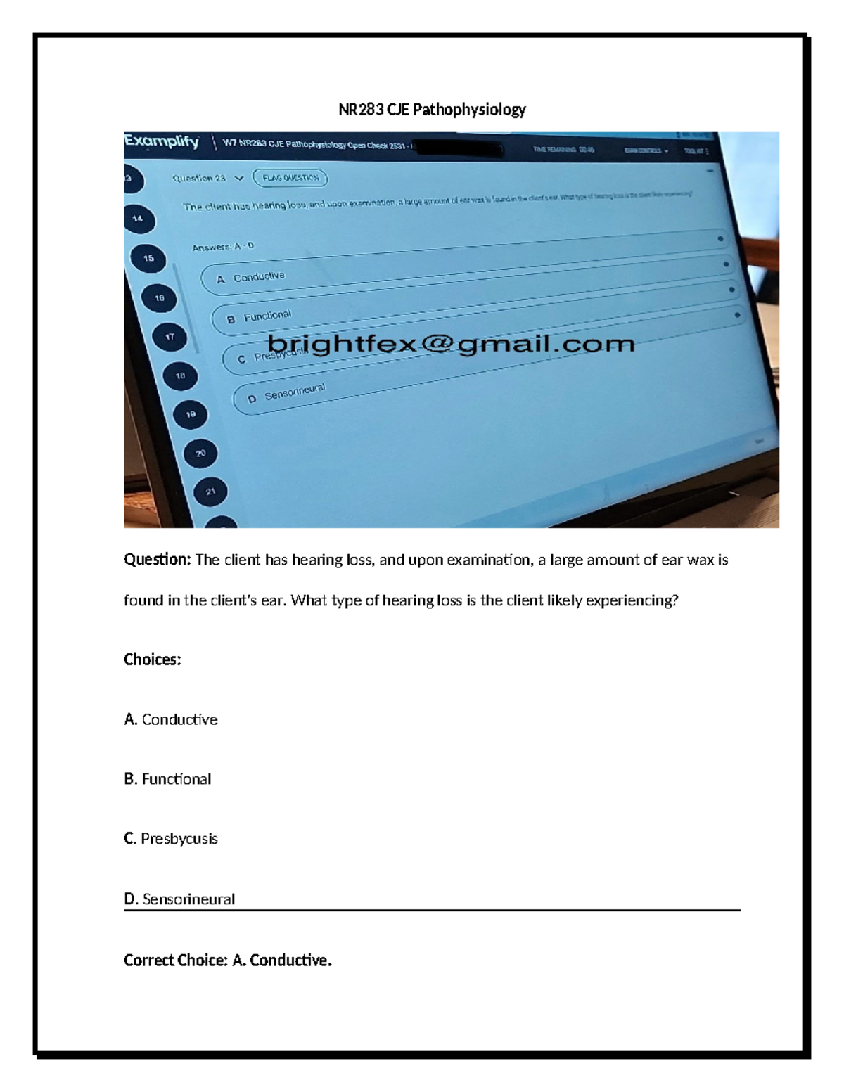NR283 CJE Pathophysiology: Hearing Loss & Postoperative Care Questions ...