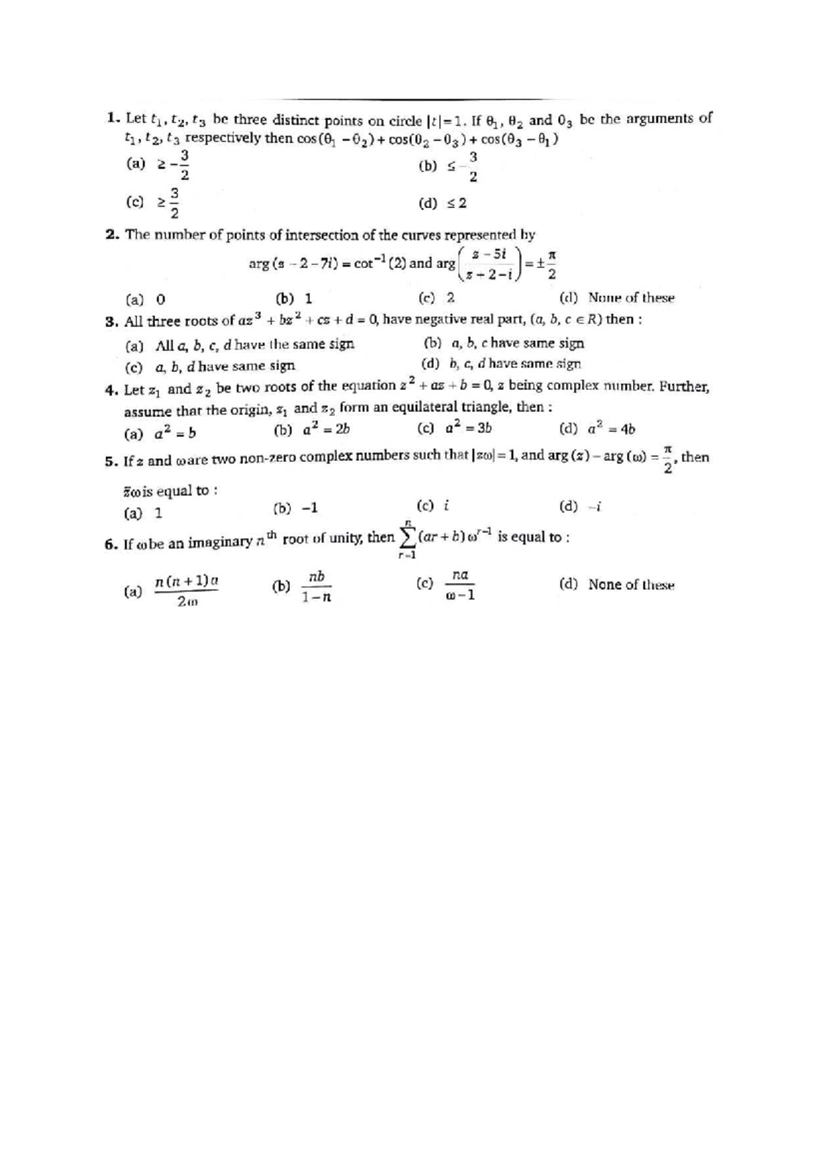 Complex Numbers Practice - JEE Questions from PYQ & Cengage - Studocu