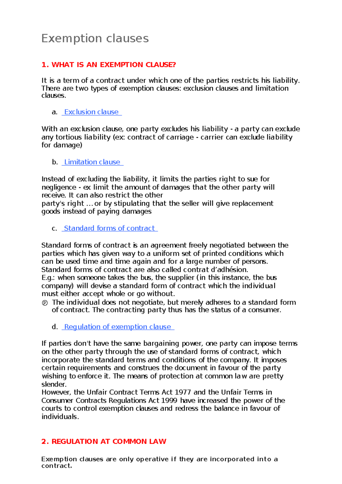 Lesson 5A: Understanding Exemption Clauses in Contracts - Studocu