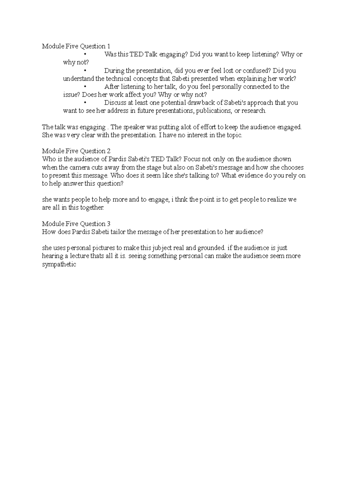 5 short questions - week 2 answers - Module Five Question 1 - Was this ...