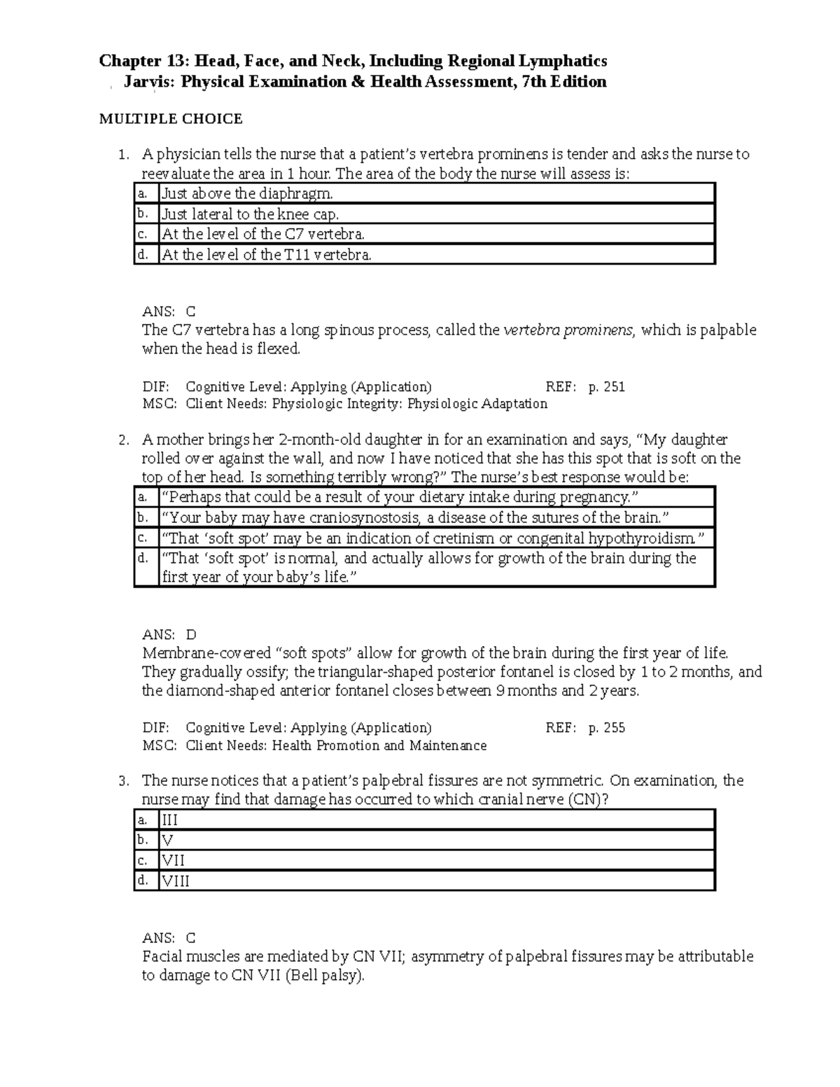 Ch 13 Questions - Head, Face, and Neck - Chapter 13: Head, Face, and ...