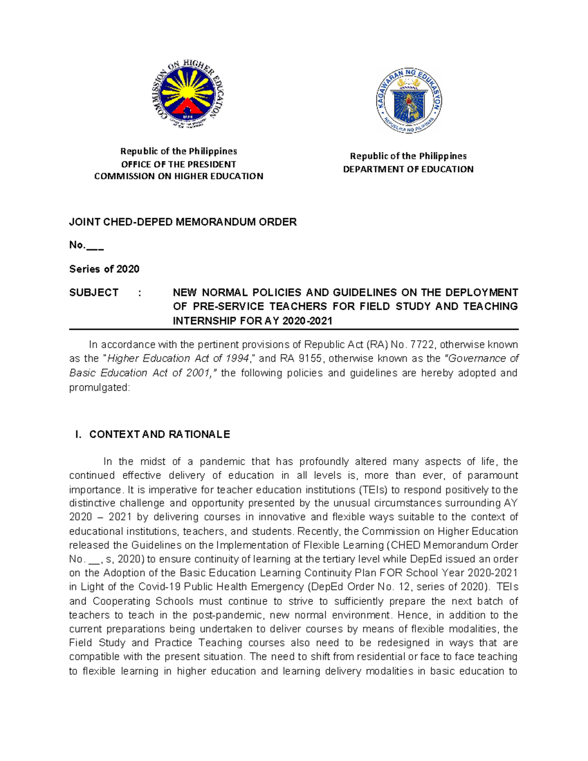 New Normal Policies & Guidelines for Pre-Service Teacher Deployment ...