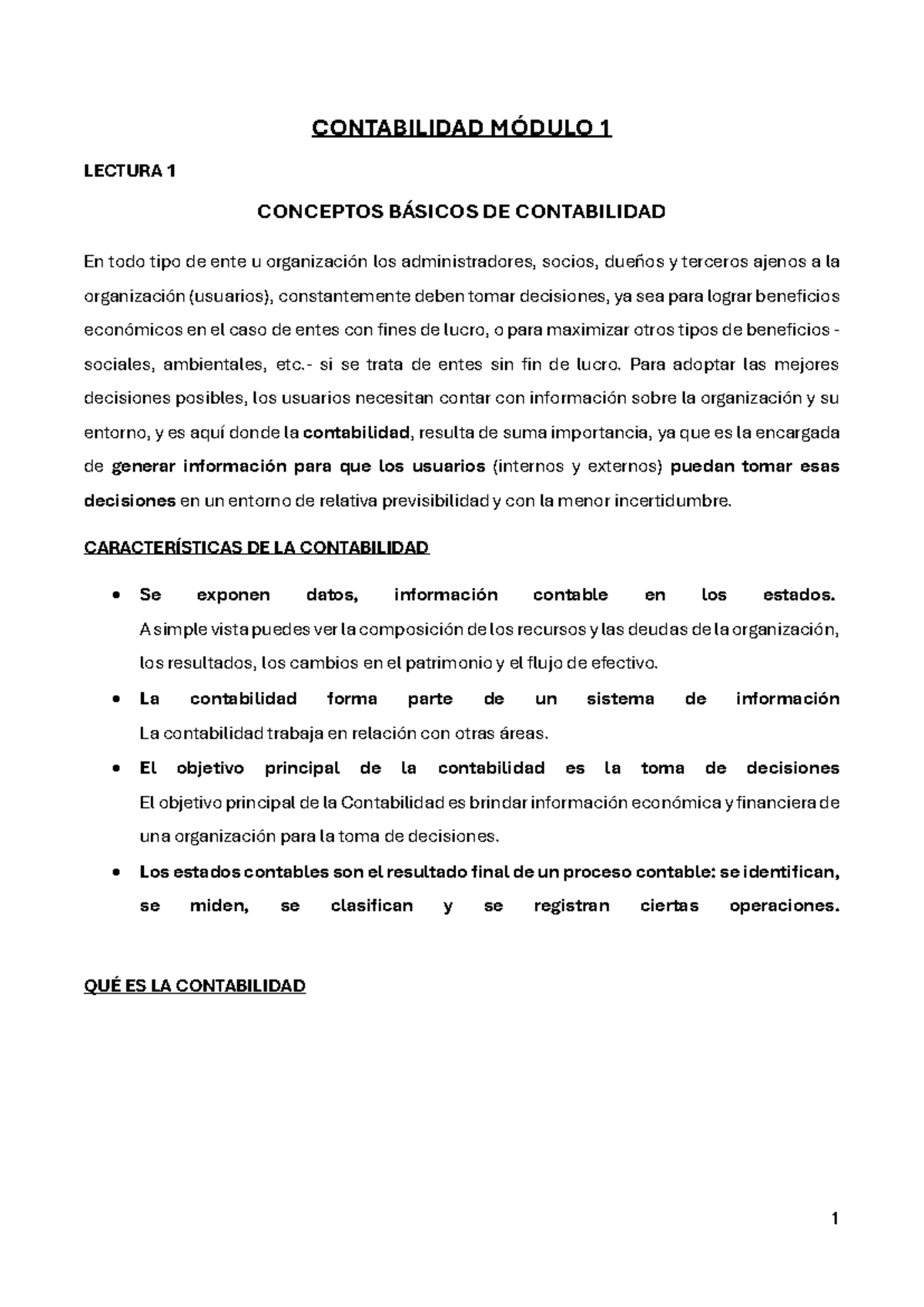 Contabilidad Módulo 1: Conceptos Básicos y Características - Studocu
