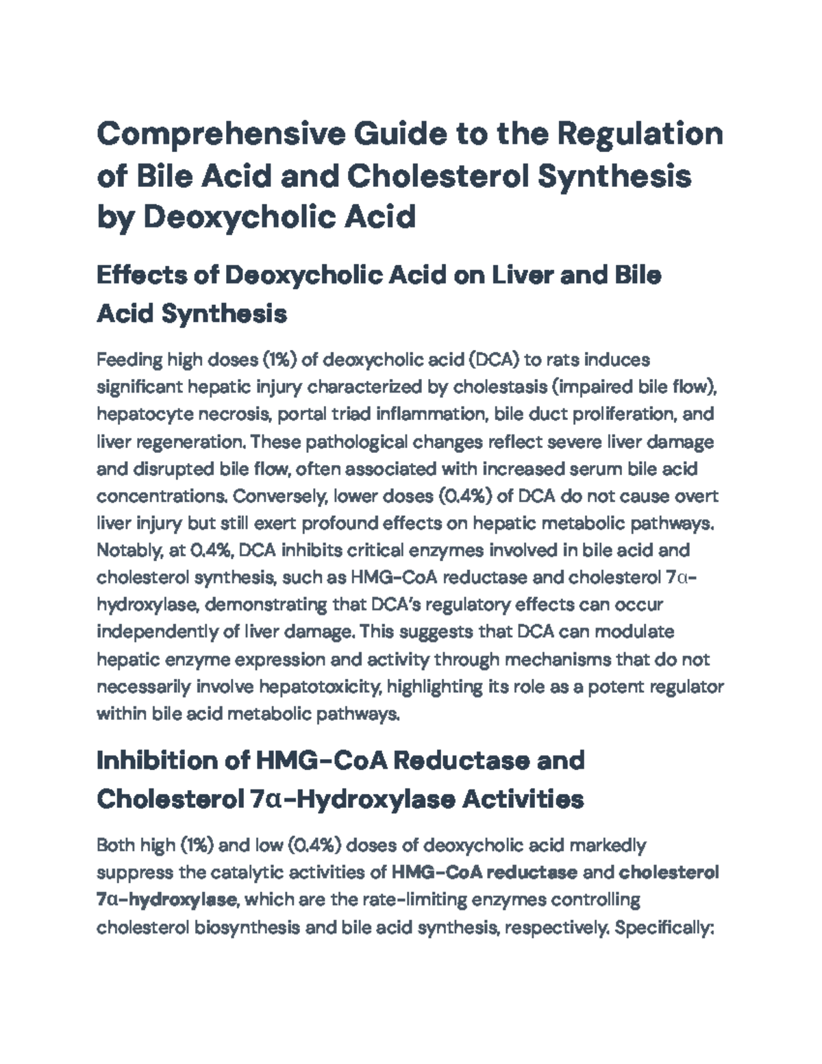 Regulation of Bile Acid & Cholesterol Synthesis by DCA: A Comprehensive ...