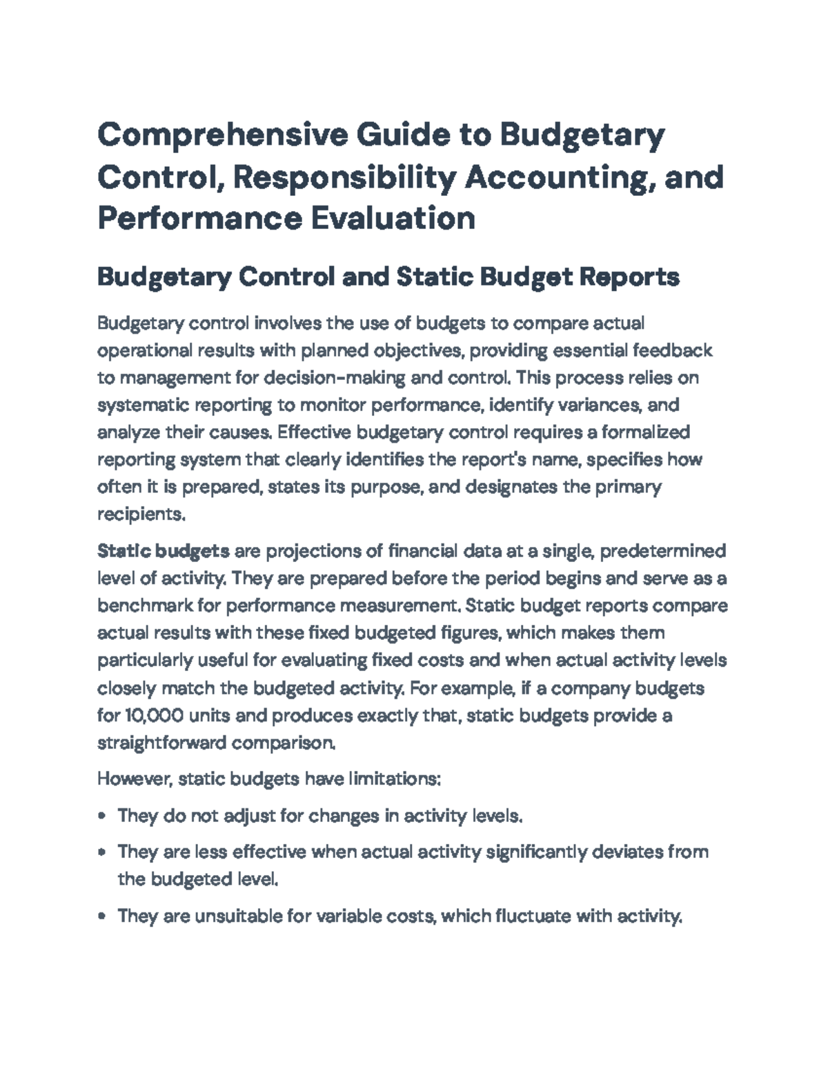 Comprehensive Overview of Budgetary Control and Responsibility ...
