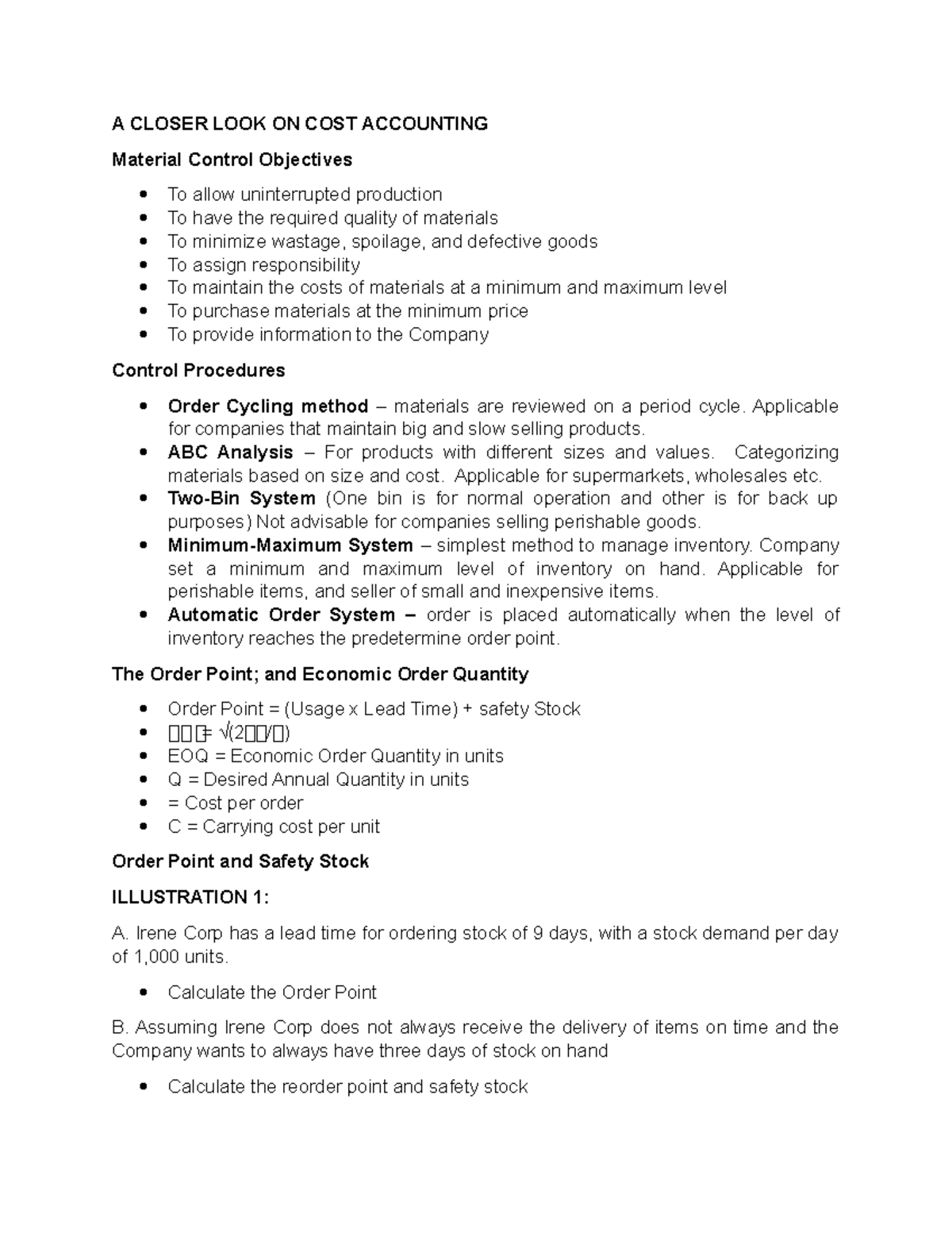 COST Accounting Insights: Material Control & Order Procedures - Studocu