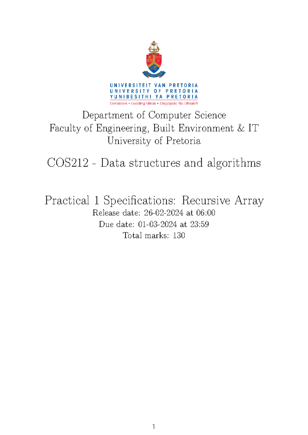 COS212 Practical 1: Recursive Array Specifications and Guidelines - Studocu