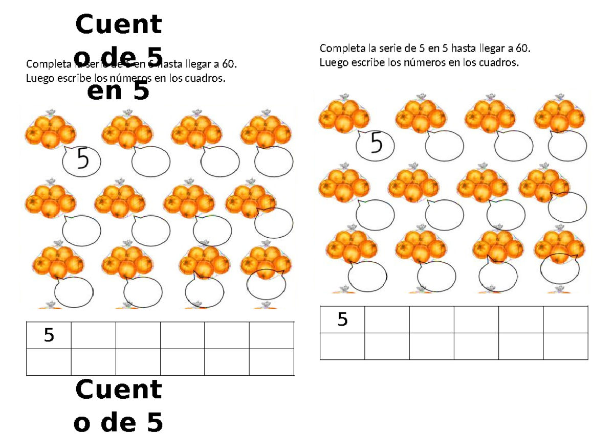 Ficha conteo de 5 en 5 hasta 60 - Matemática - Completa la serie de 5 ...