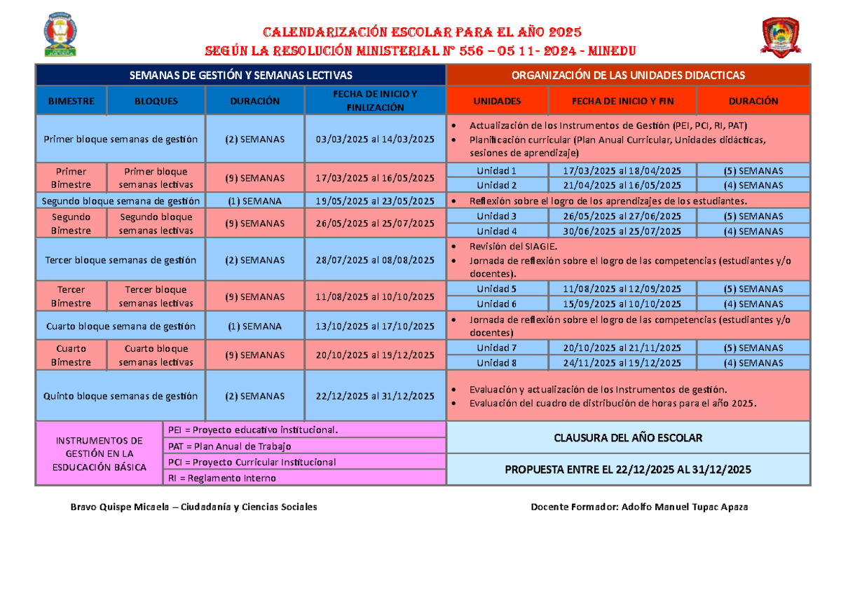 Calendario Escolar 2025 - Gestión y Organización de Unidades Didácticas - Studocu
