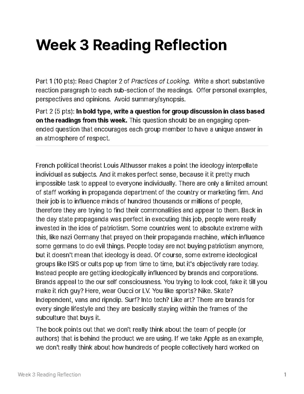 Week 3 Reading Reflection - Week 3 Reading Reflection 1 Week 3 Reading ...