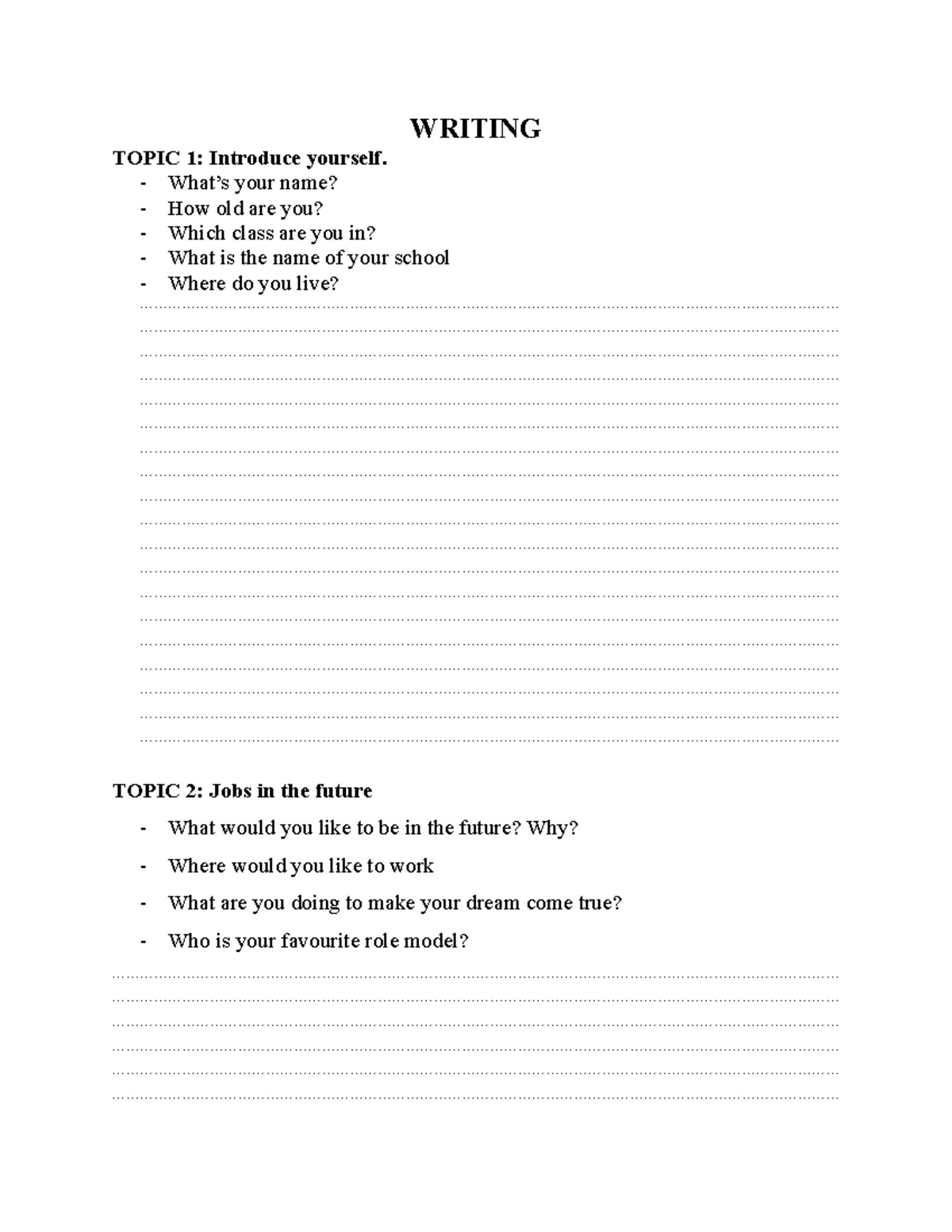 ENG 101: Writing Topics - Self-Introduction, Future Jobs, Favorite ...