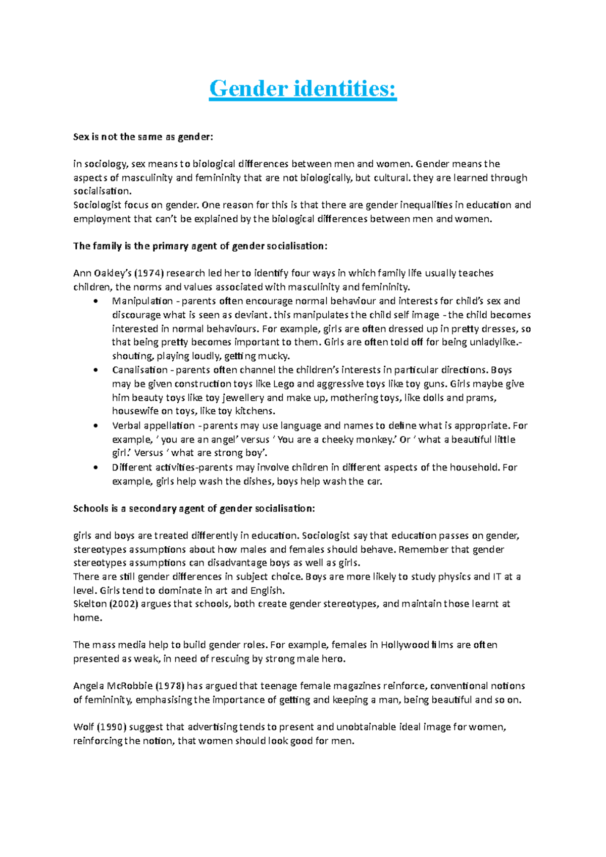 Sociology 101: Understanding Gender Identities and Socialization - Studocu